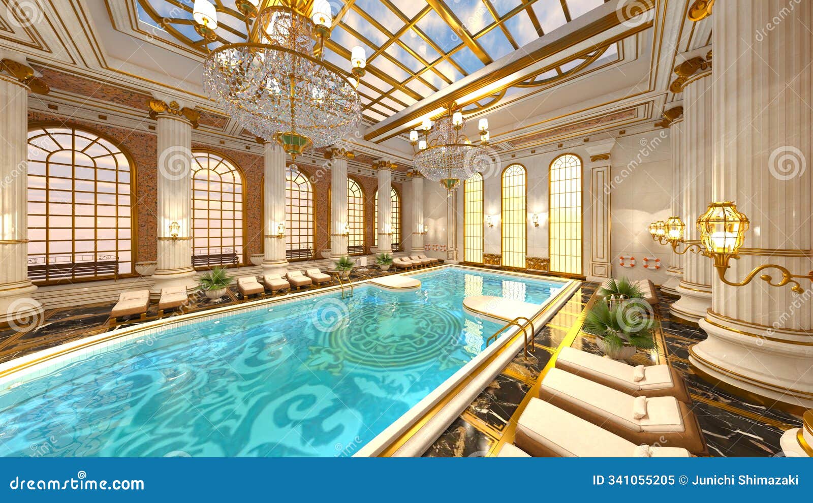 3D Rendering of the Indoor Swimming Pool Stock Illustration ...