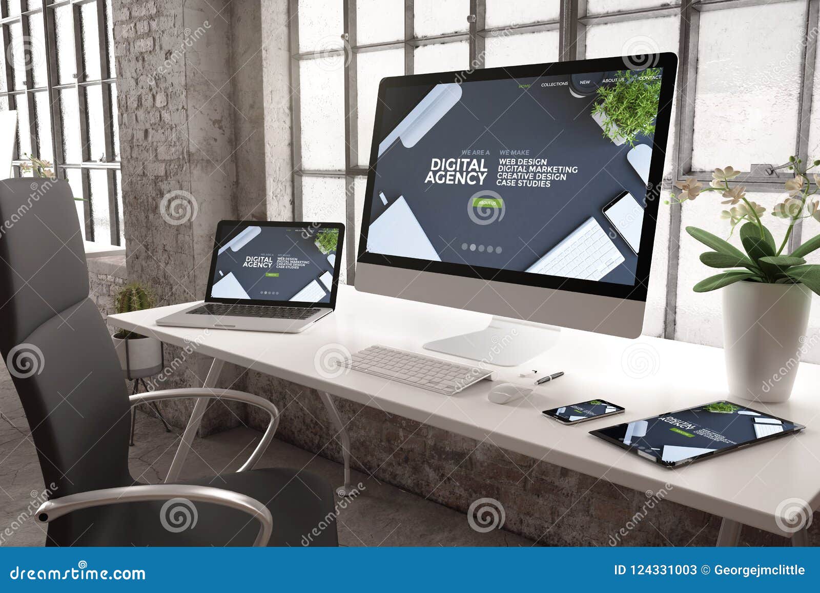 Industrial Office Mockup Digital Agency Website Stock Image - Image of ...