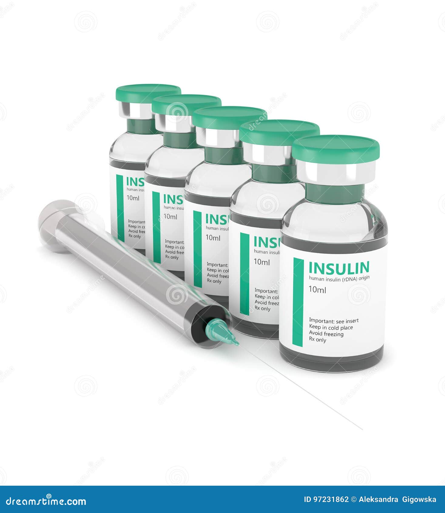 3d Rendering of Insulin Vials with Syringe Stock Illustration ...