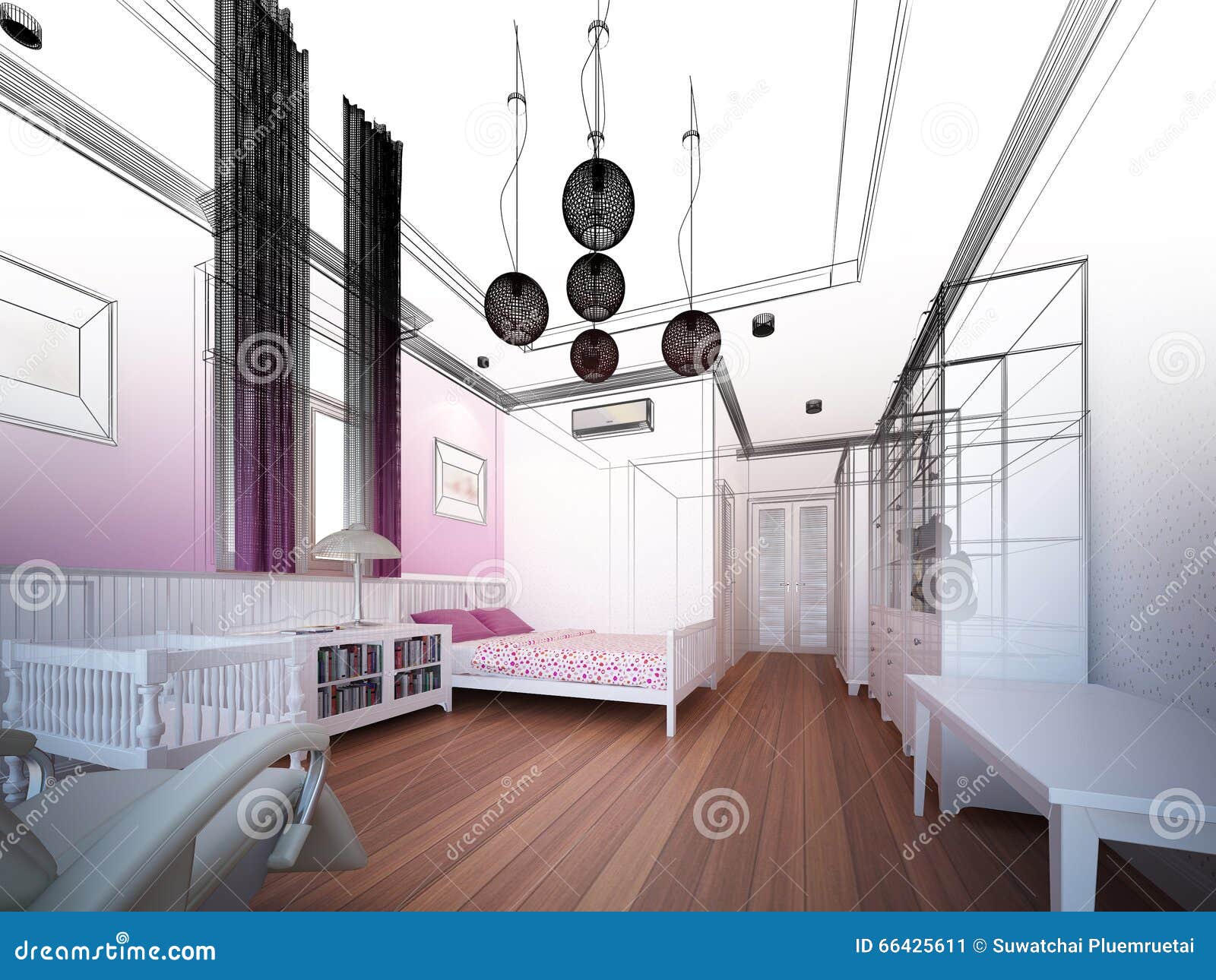 3d Rendering of Interior Bedroom Stock Illustration - Illustration of ...