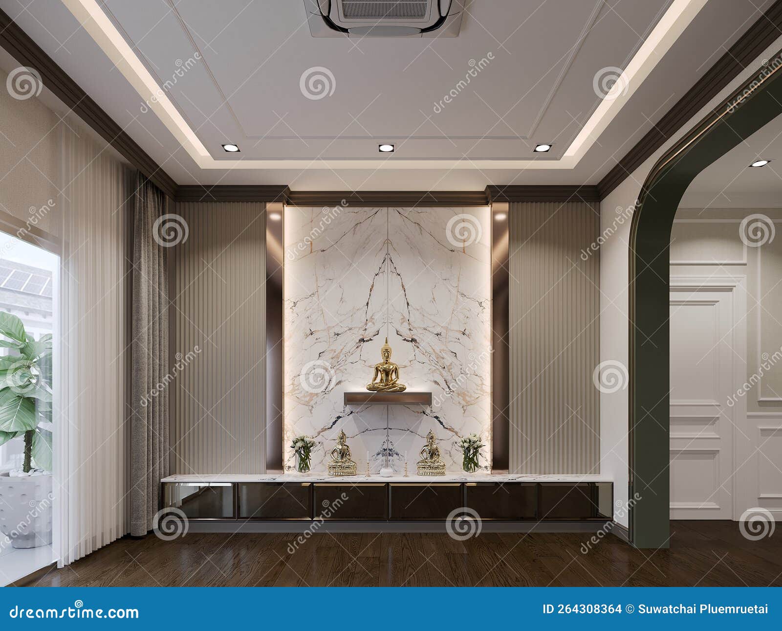 3d Rendering of Interior Buddha Room Stock Illustration - Illustration ...