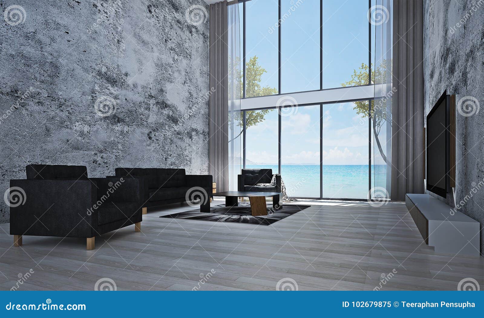 The Living Room Interior Design and Concrete Wall Texture Background ...