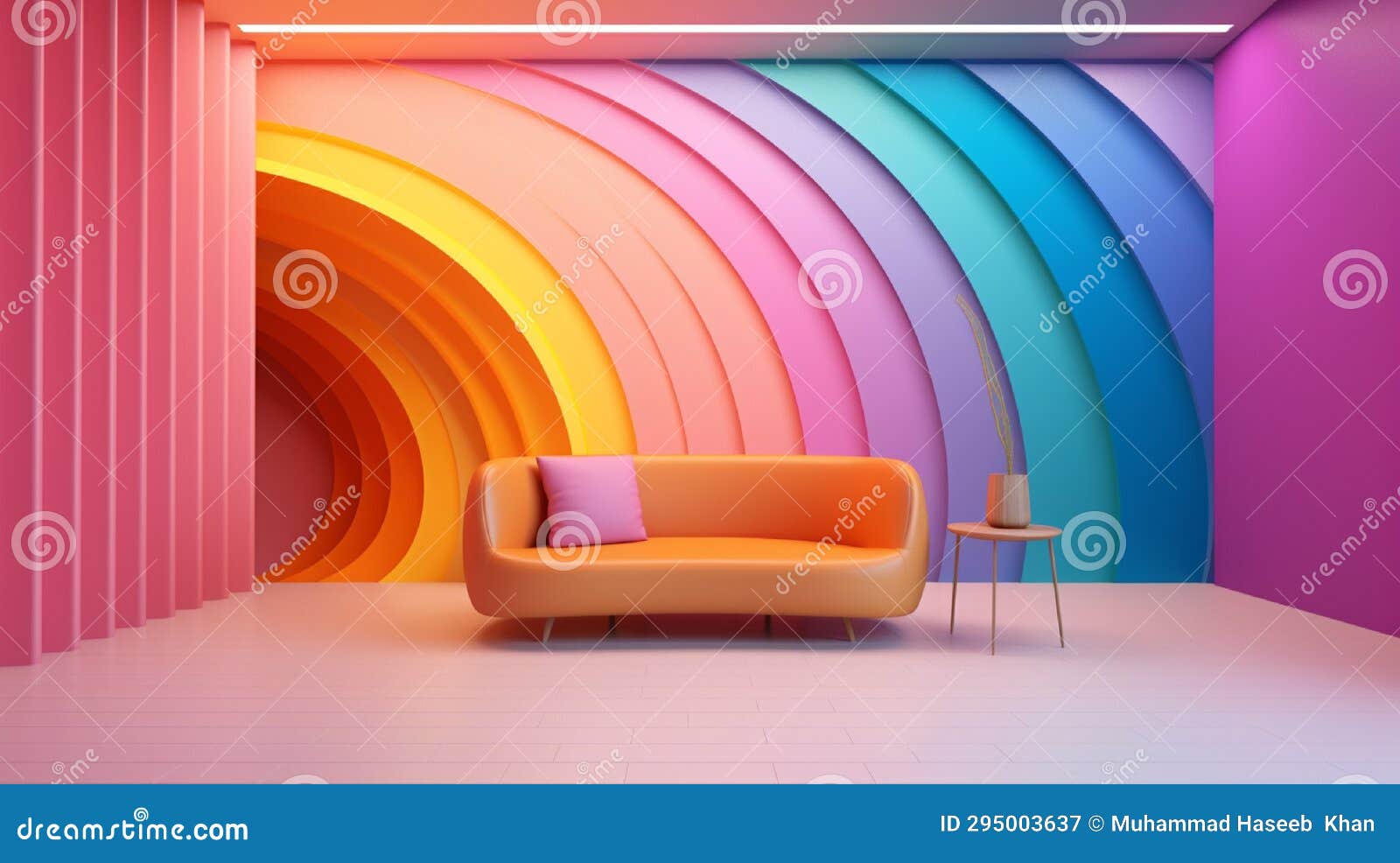 3D Rendering Interior Design, Walls in the 7 Colors of the Rainbow ...
