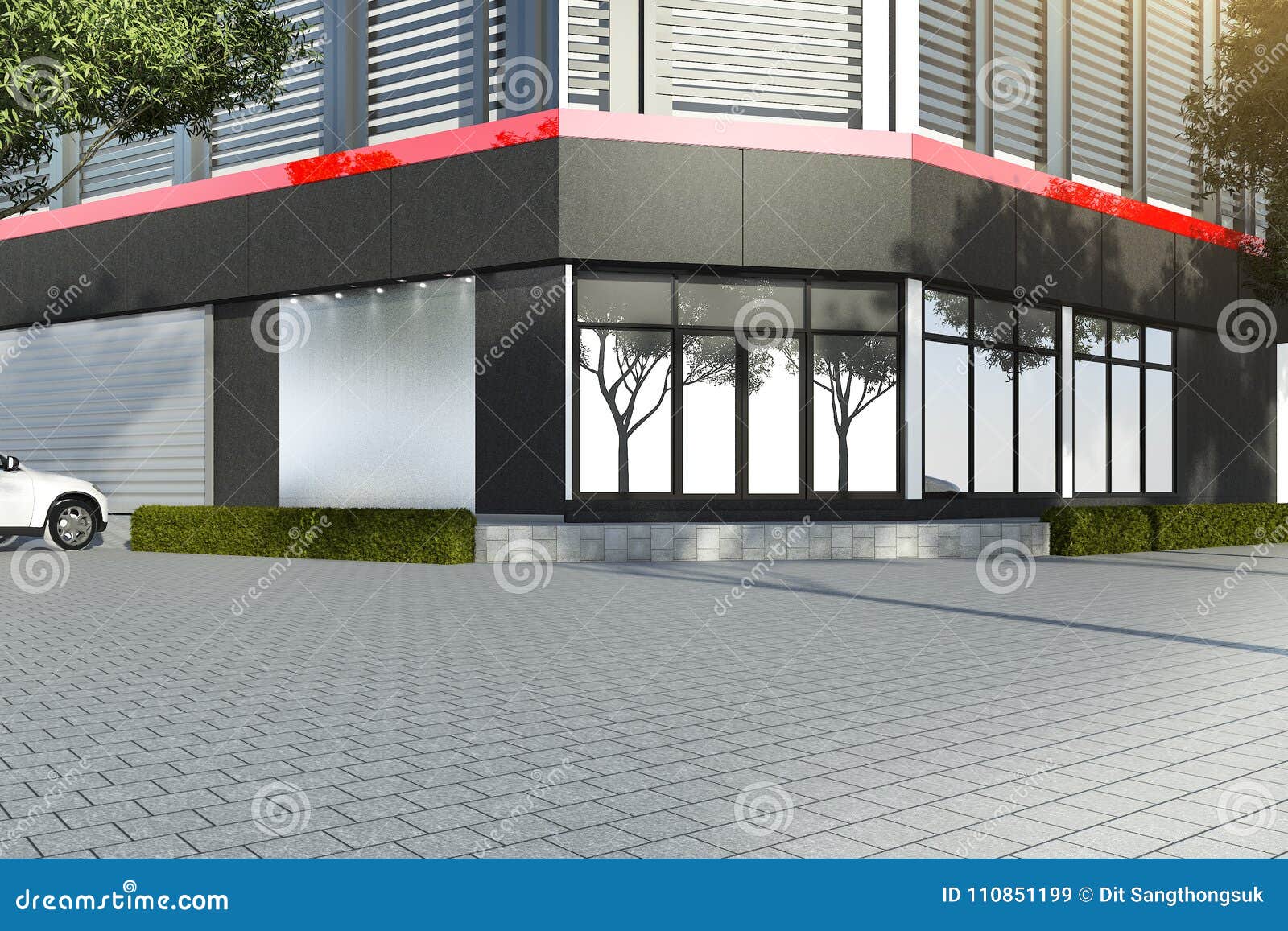 3d Rendering Black Modern Office with Red Decor Stock Illustration ...