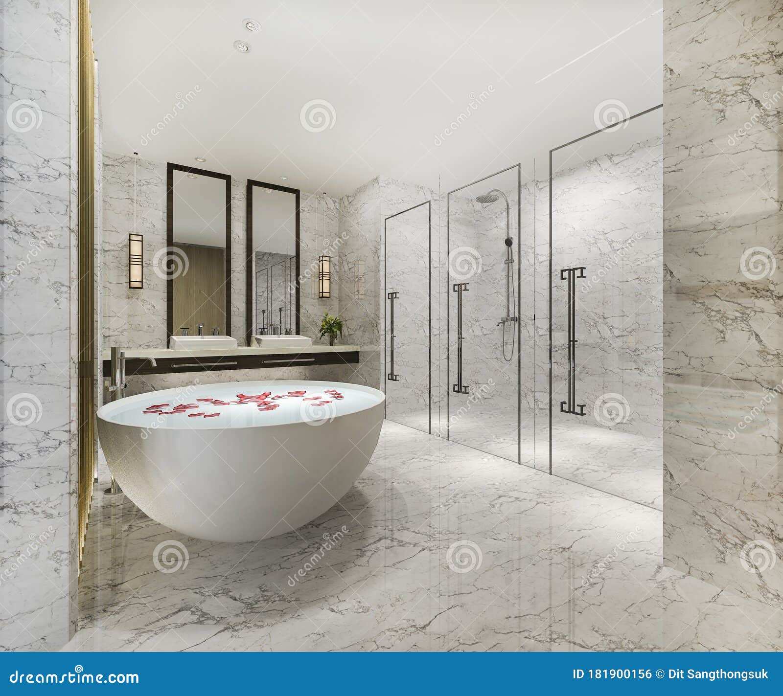 3d Rendering Classic Modern Bathroom with Luxury Tile Decor Stock ...