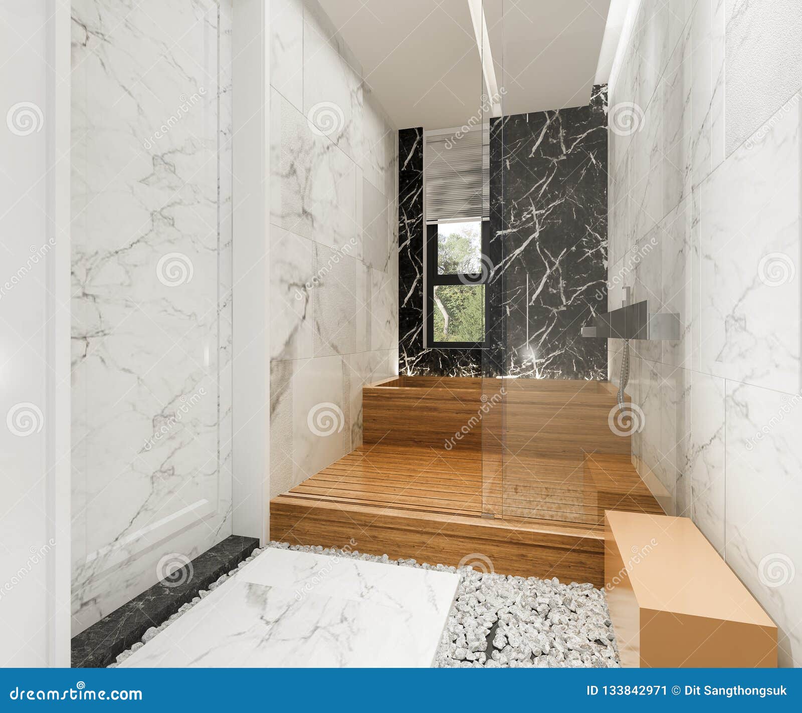 3d Rendering Modern Bathroom with Luxury Tile Decor Stock Illustration ...