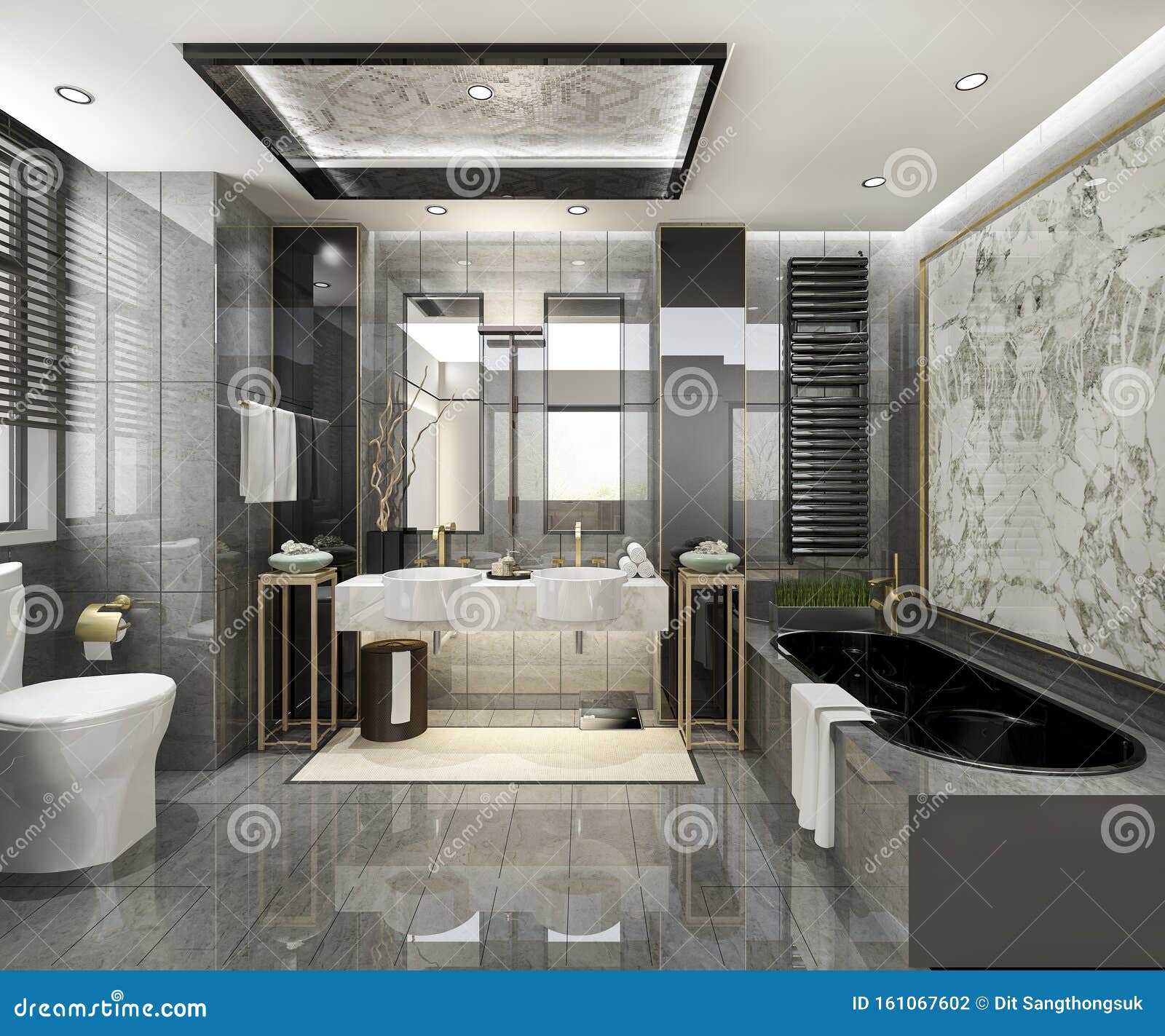 3d Rendering Modern Bathroom with Luxury Tile Decor Stock Illustration ...