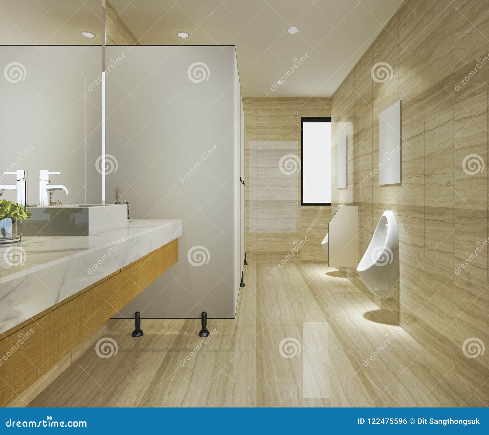 3d Rendering Wood and Modern Tile Public Toilet Stock Illustration ...
