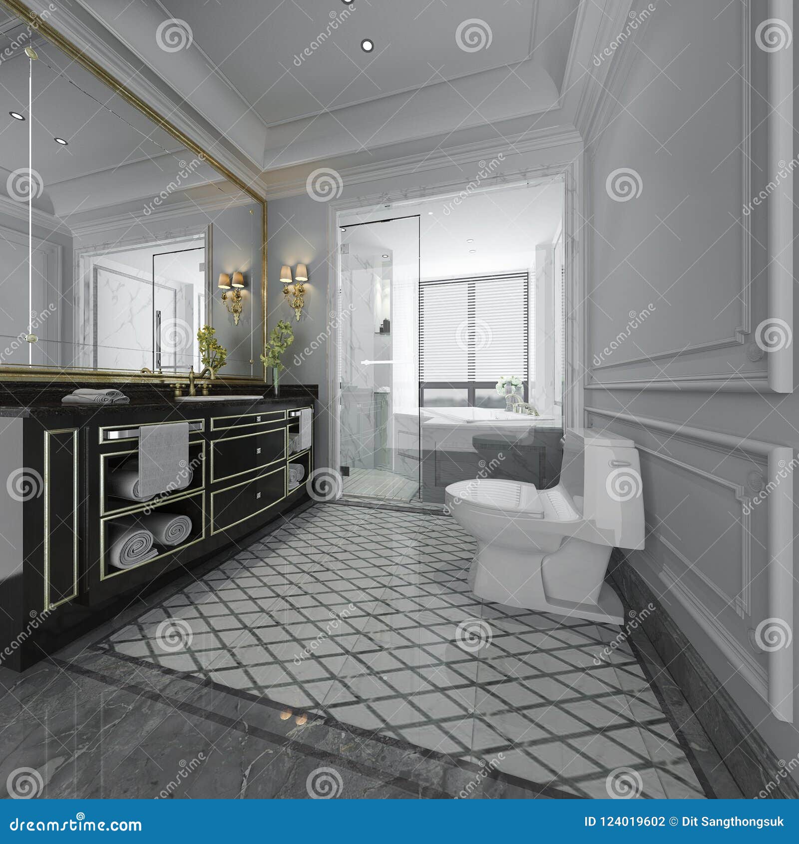 3d Rendering Luxury Modern Design Bathroom and Toilet Stock ...
