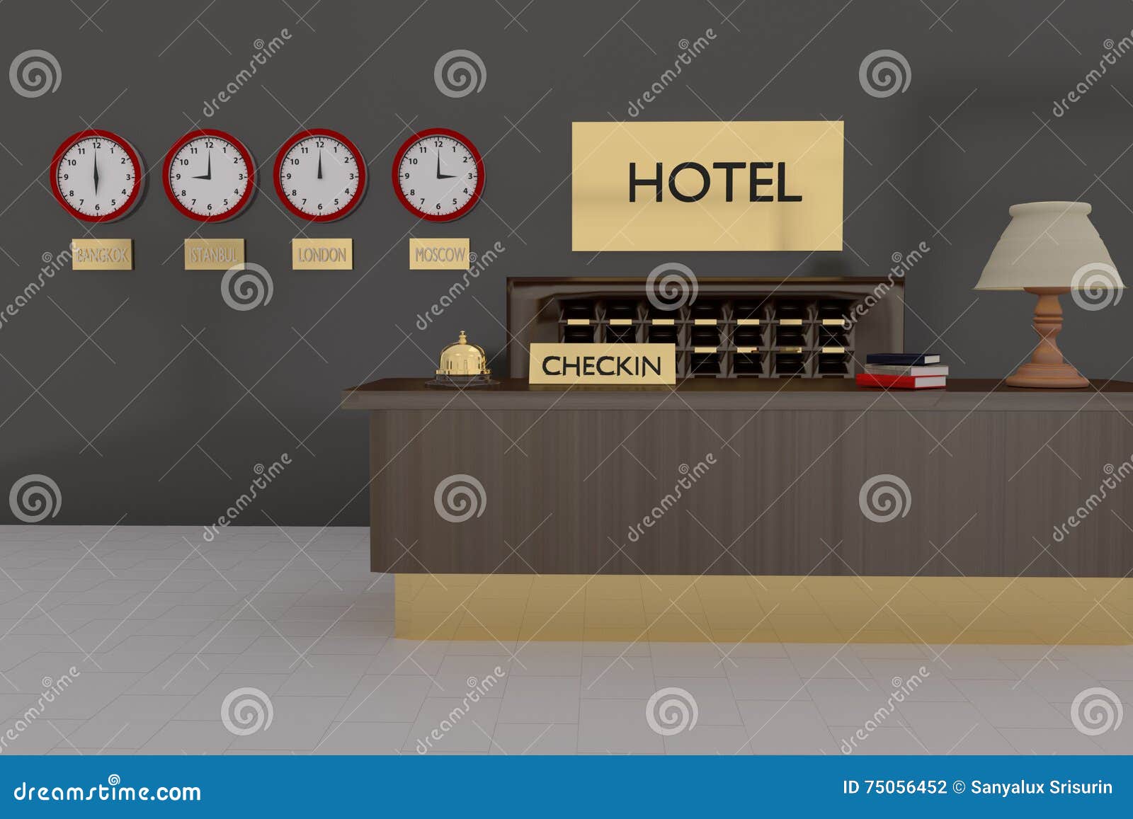 3D Rendering of Interior of Hotel Reception Stock Illustration ...