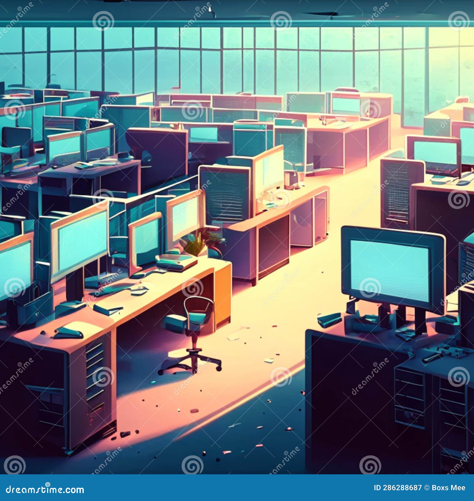 3D Rendering of the Interior of a Large Data Center with Computers ...