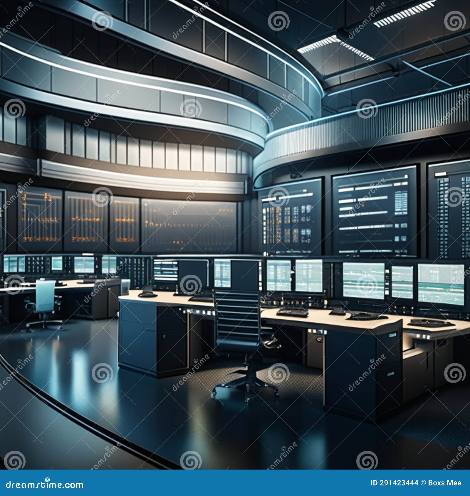 3D Rendering of the Interior of a Large Data Center. High Resolution ...