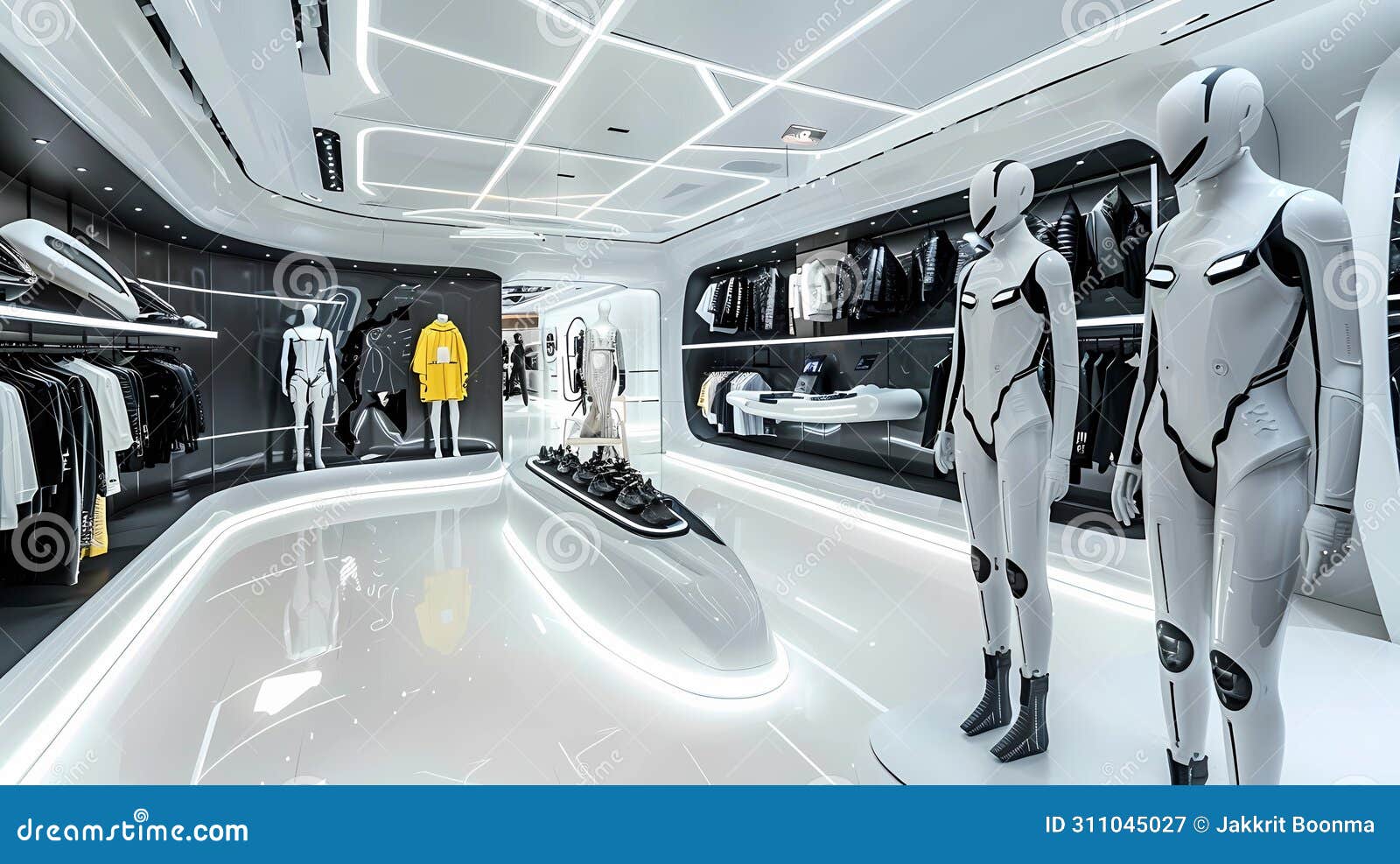 3D Rendering of the Interior of a Luxury Showroom with Mannequins ...