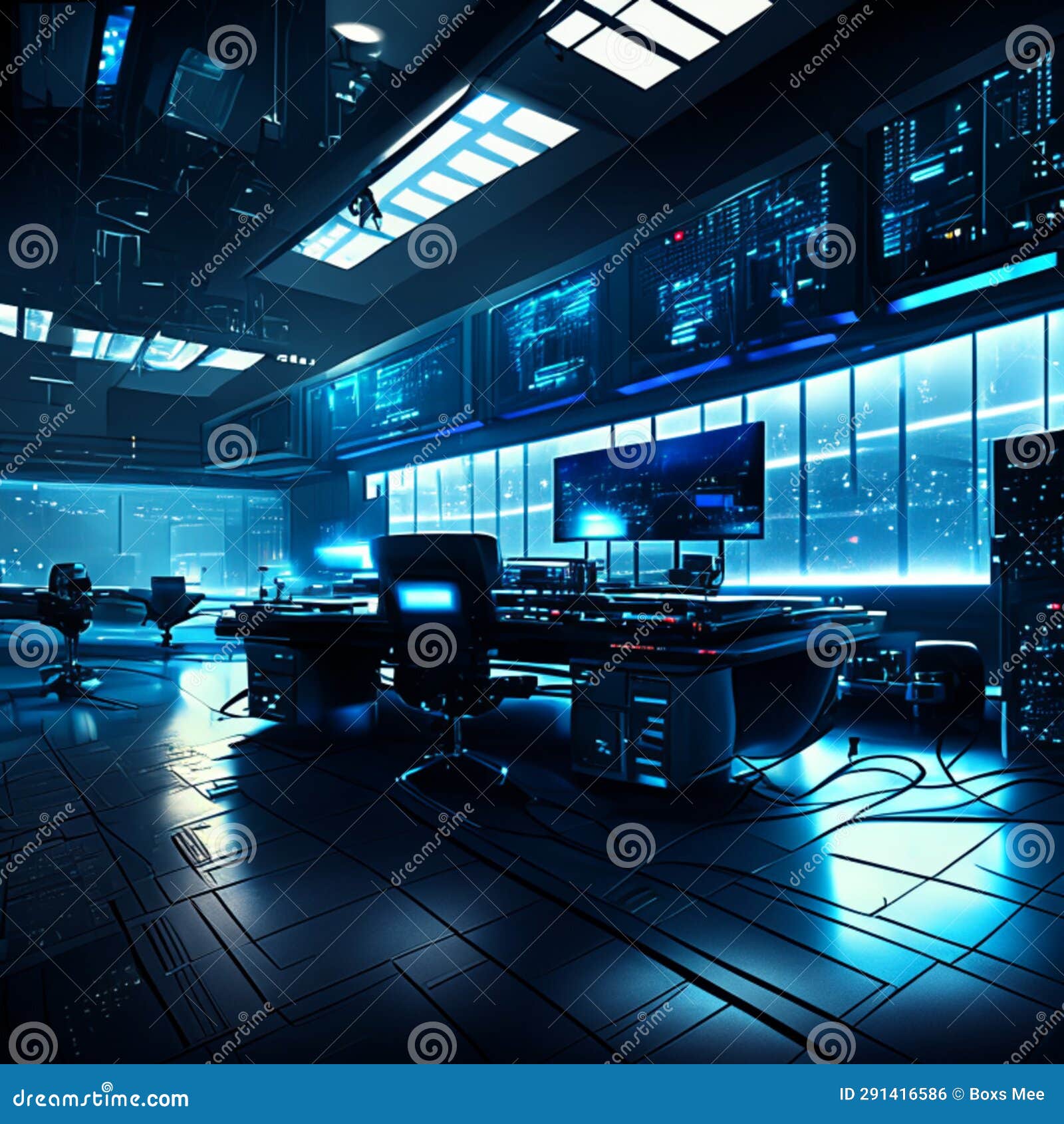 3d Rendering of the Interior of a Modern Cyber Space Office. AI ...