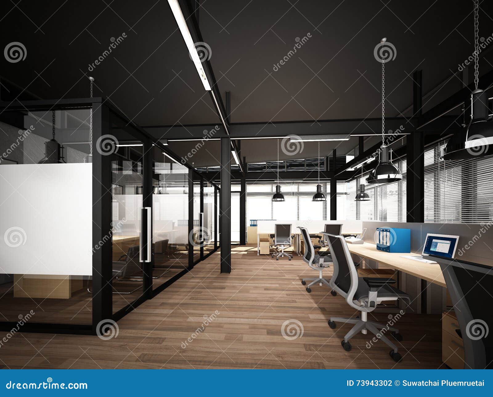 3d Rendering of Interior Office Stock Illustration - Illustration of ...