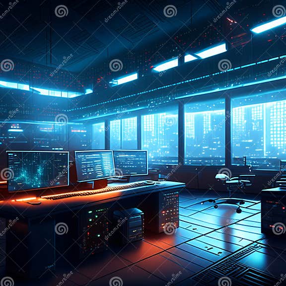 3D Rendering of the Interior of a Server Room with Servers. Generative ...
