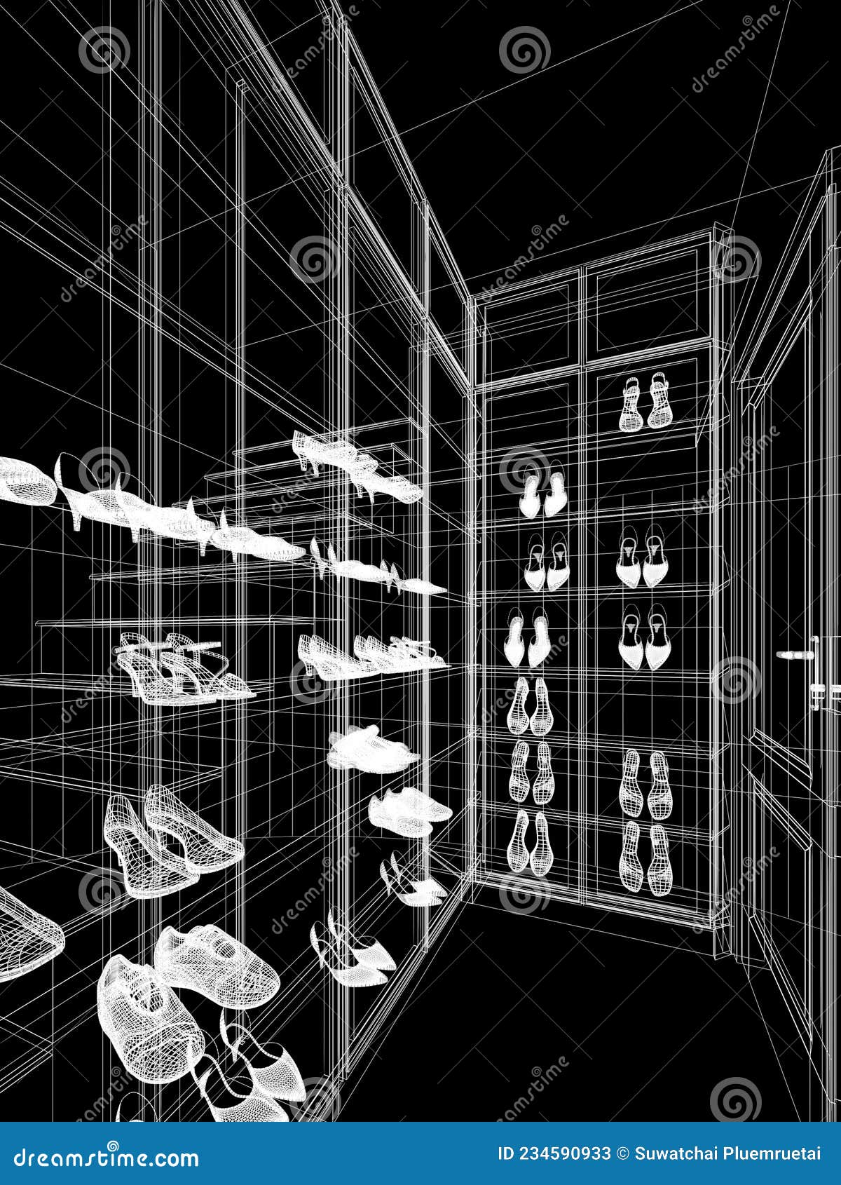 3d rendering of shoe room stock image. Illustration of abstract - 234590933