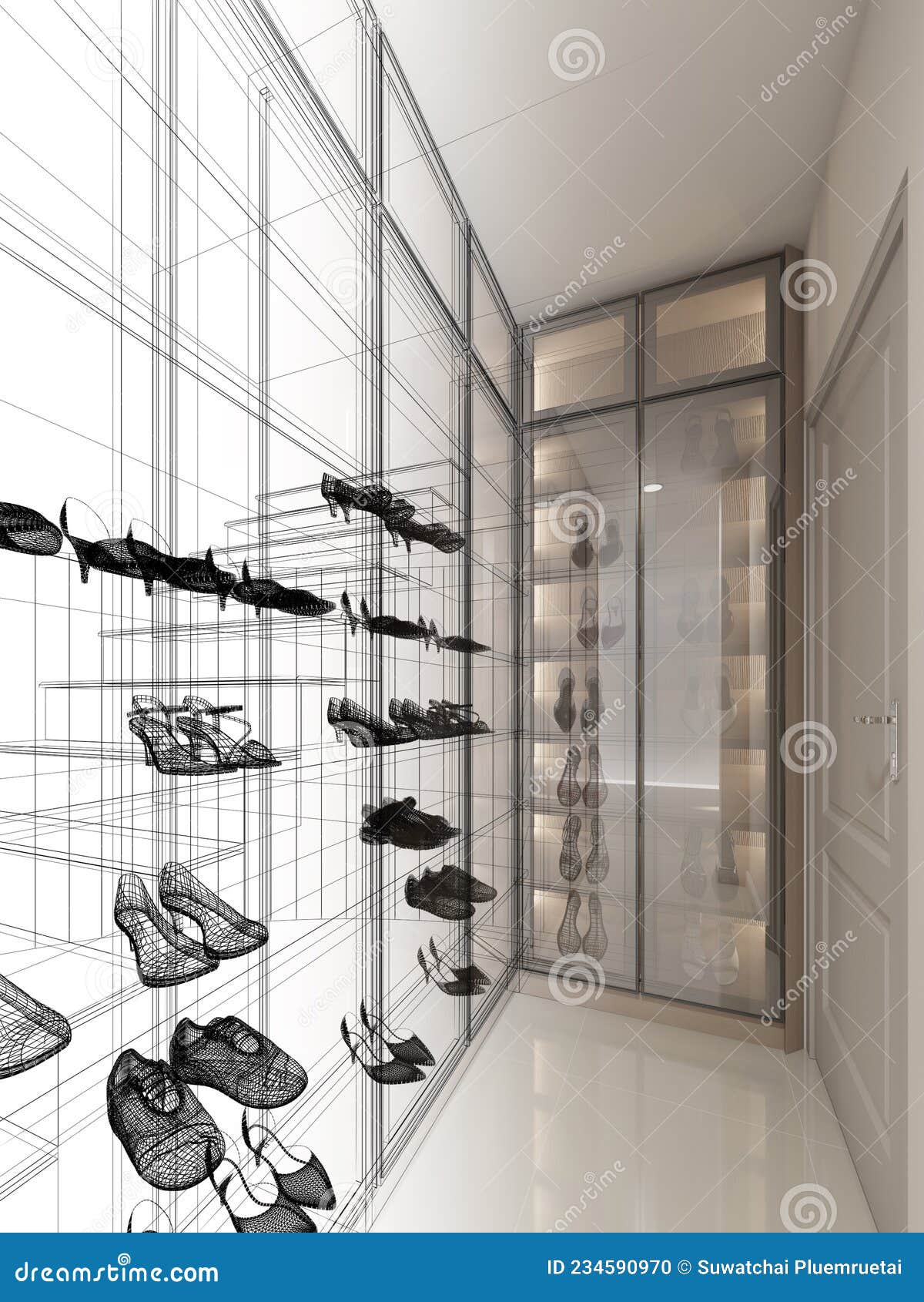 3d Rendering of Interior Shoe Room Stock Illustration - Illustration of ...
