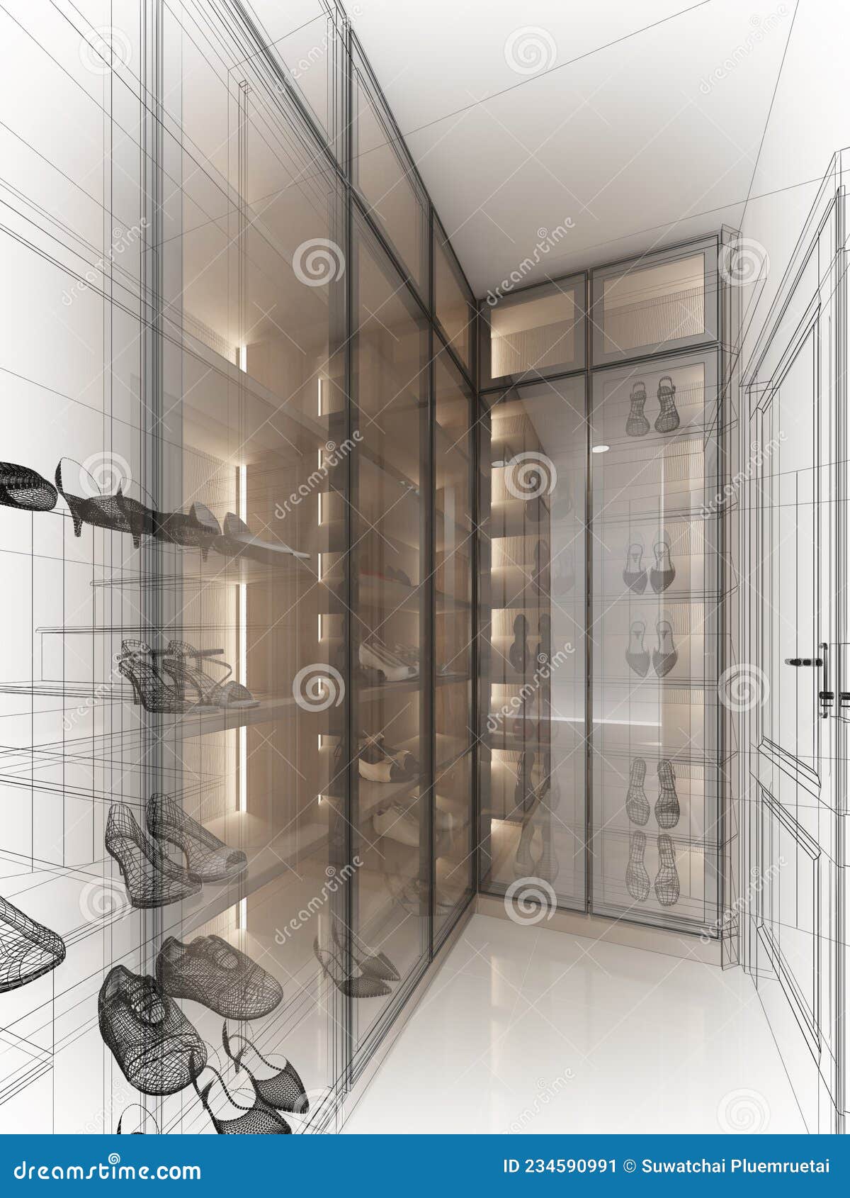 3d rendering of shoe room stock illustration. Illustration of ...