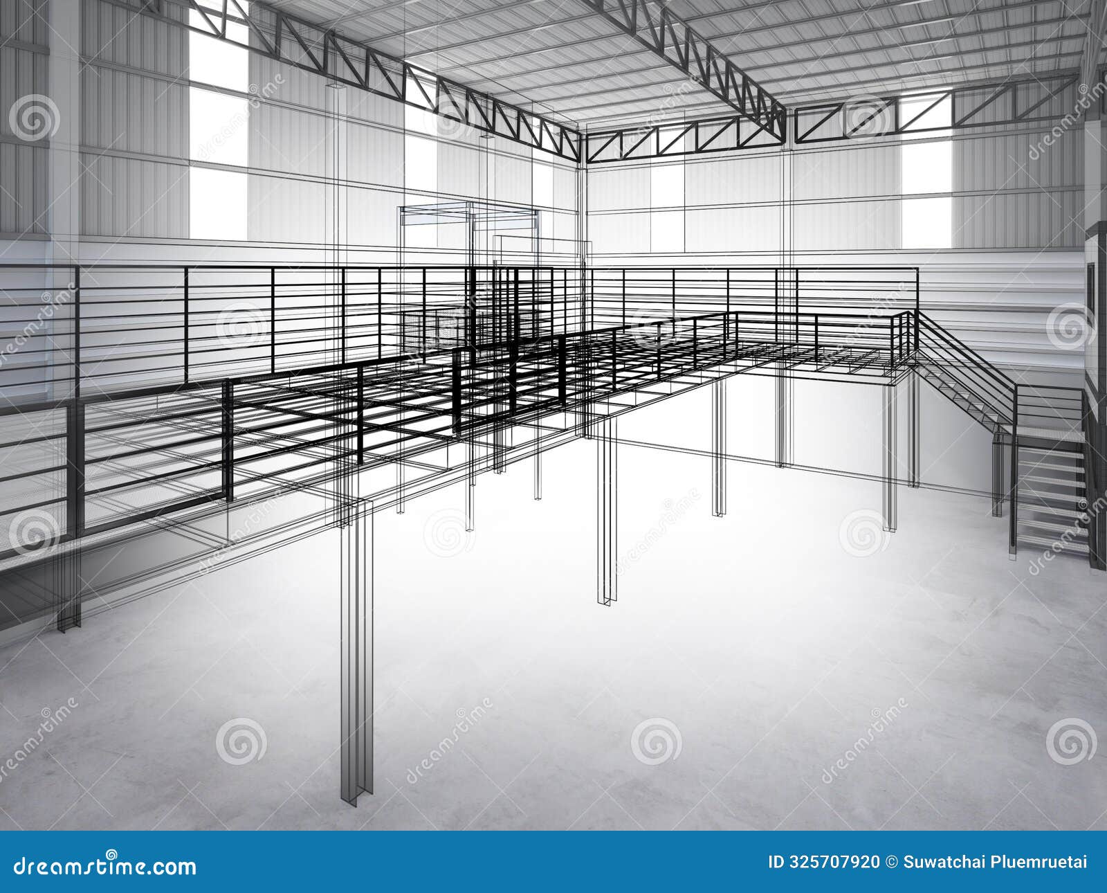 3d Rendering of Interior Warehouse Stock Illustration - Illustration of ...