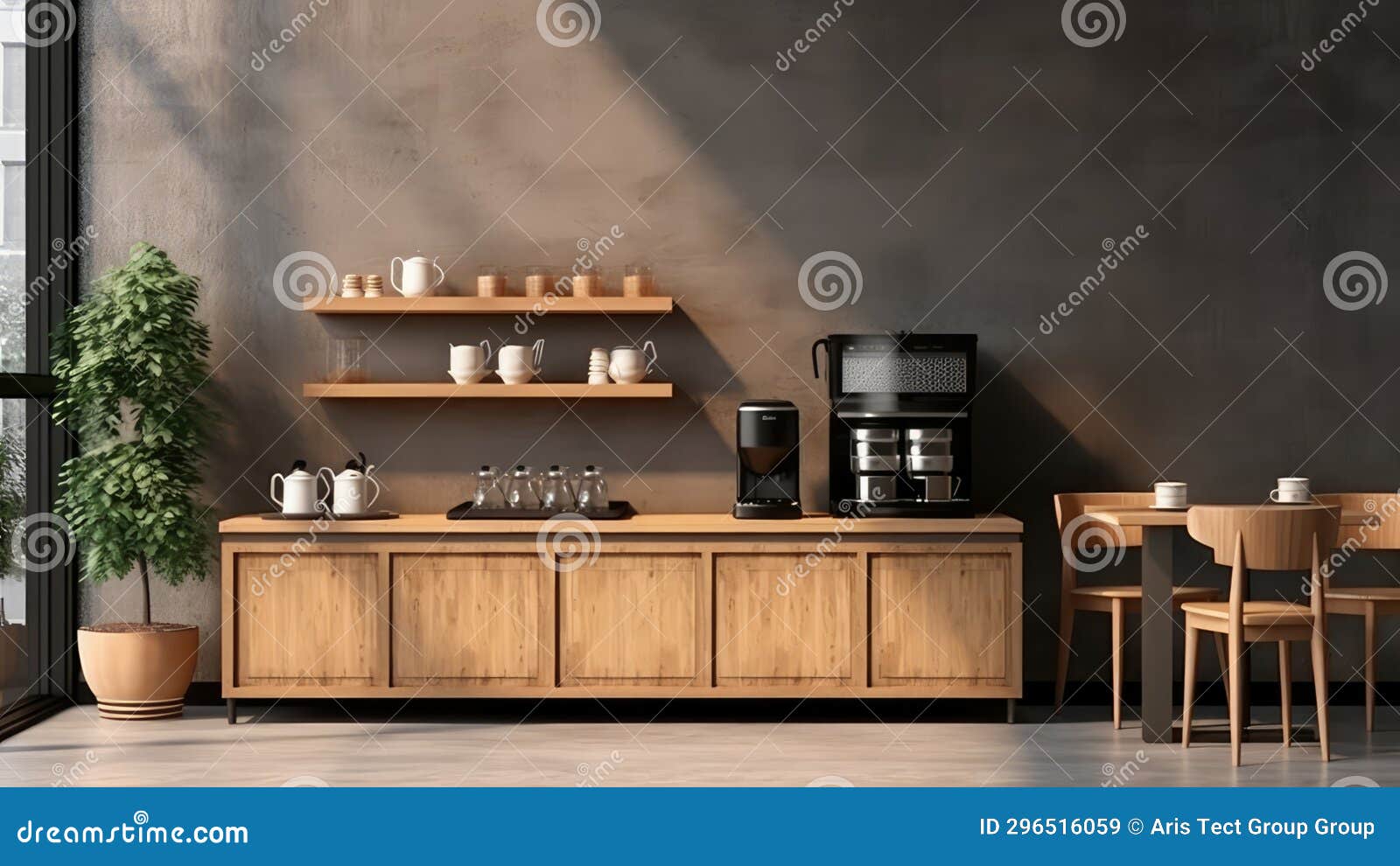 3D Rendering Interior of a Wooden Dining Table in a Dining Room. Stock ...