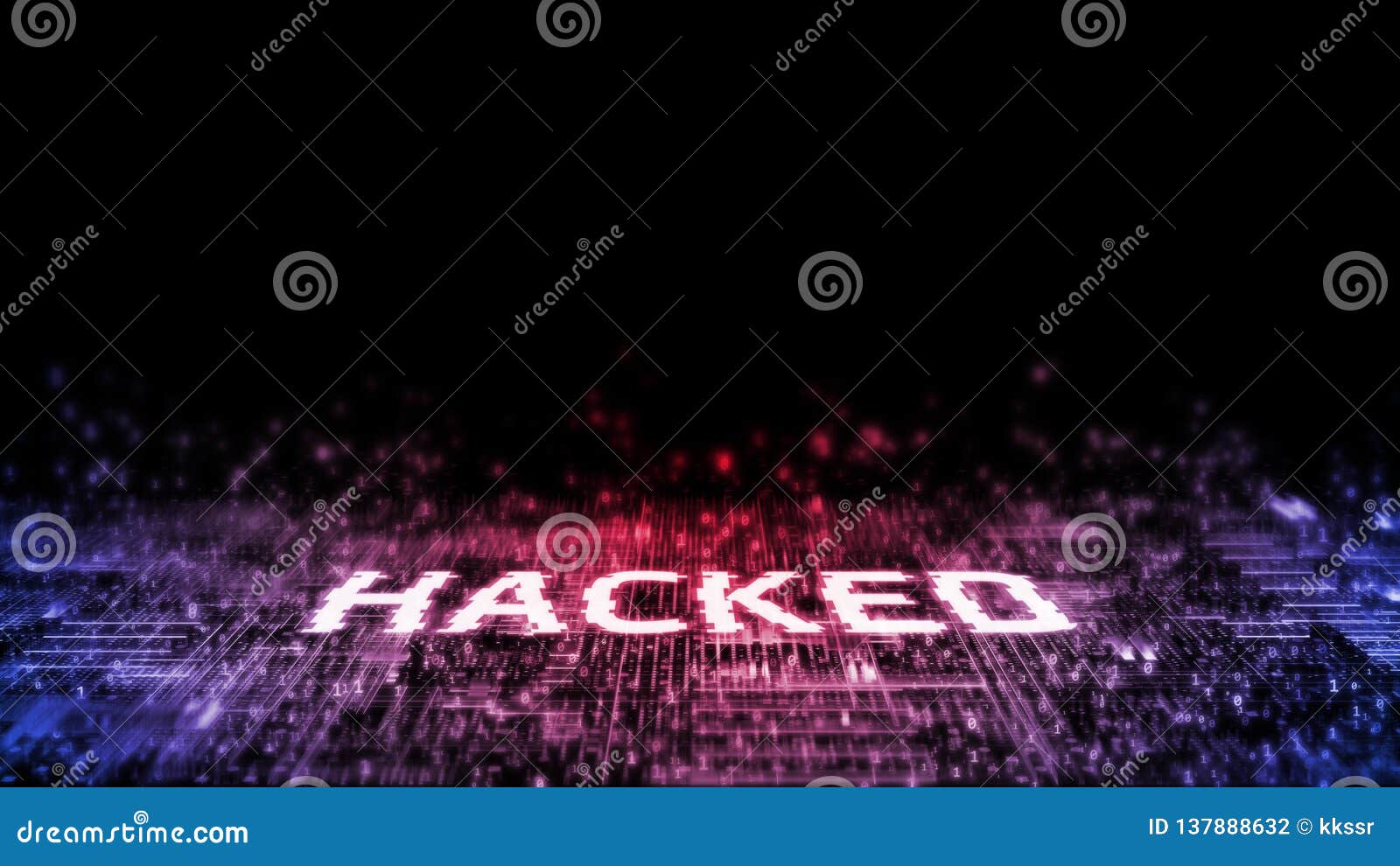 3d Rendering Of Internet Cyber Attack Hacked Text With Glitch Effect On Stream Of Binary Data