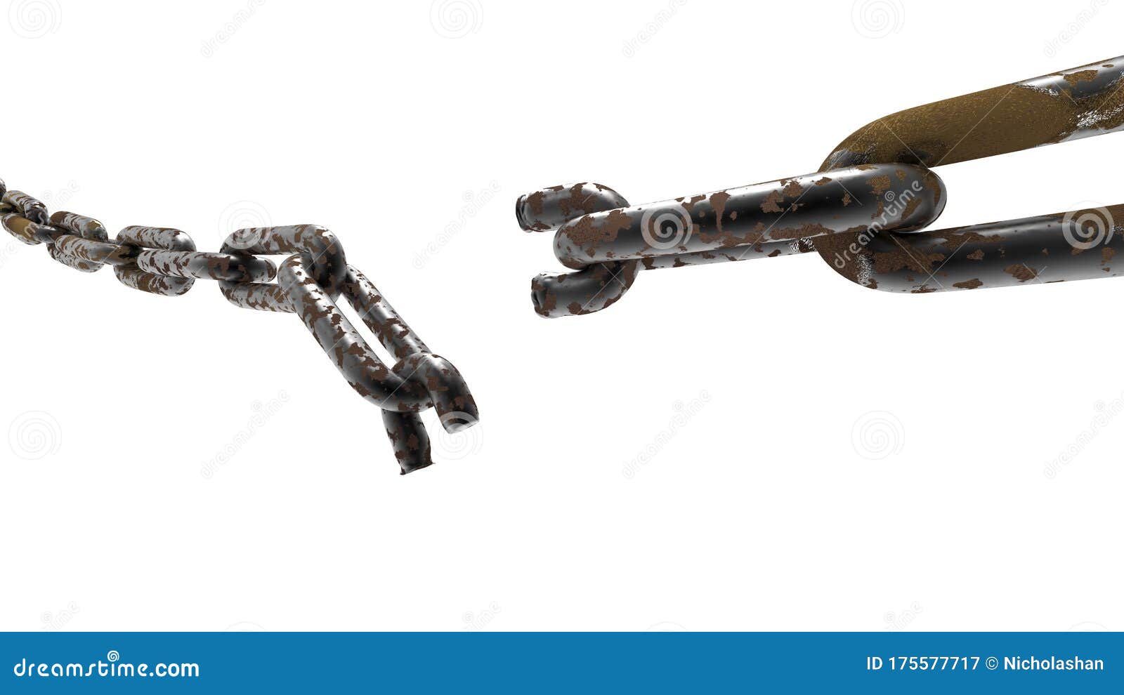 3d Rendering of Iron Chain Broken Isolated with White Stock ...