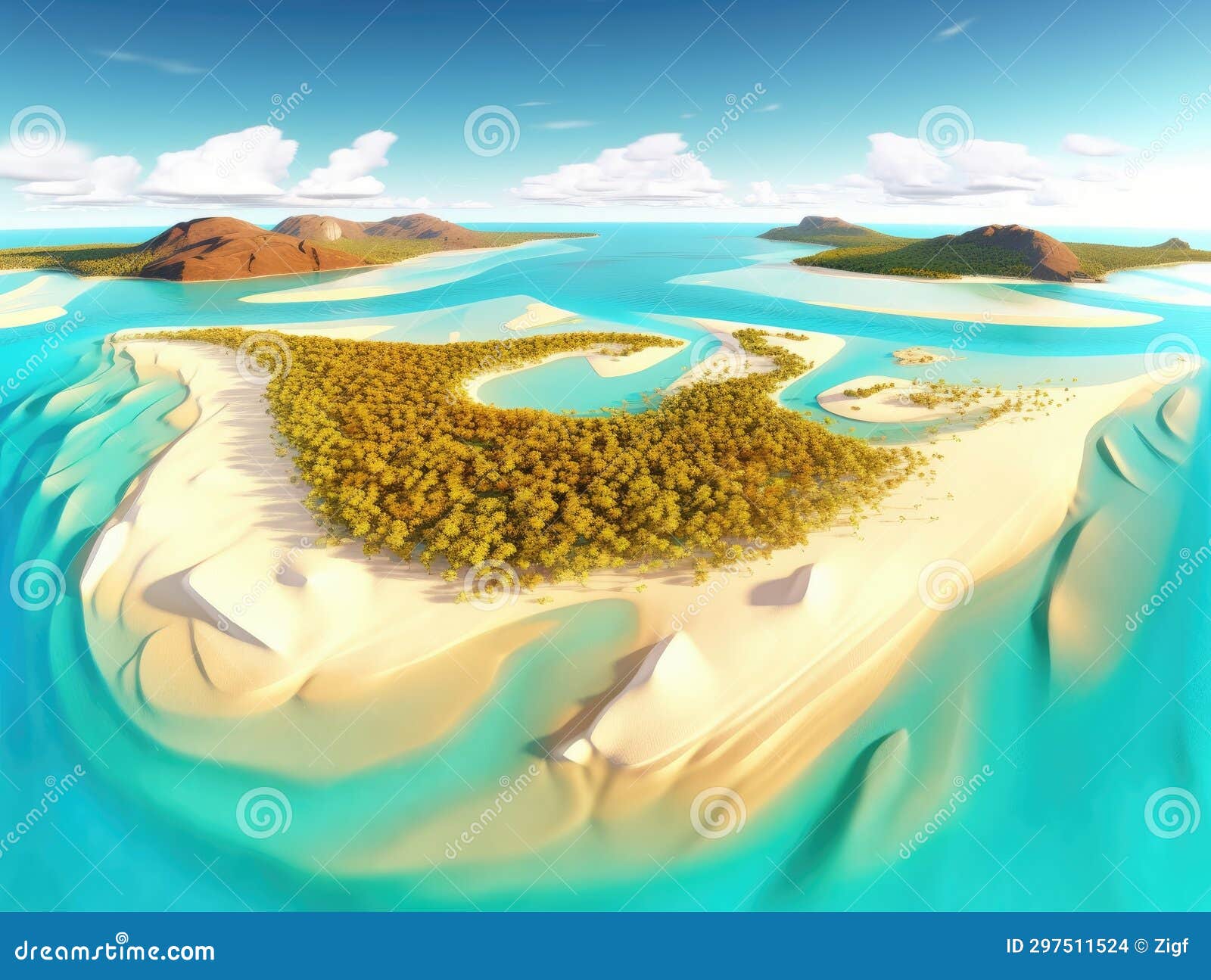 3d Rendering of an Island in Ocean Stock Illustration - Illustration of ...