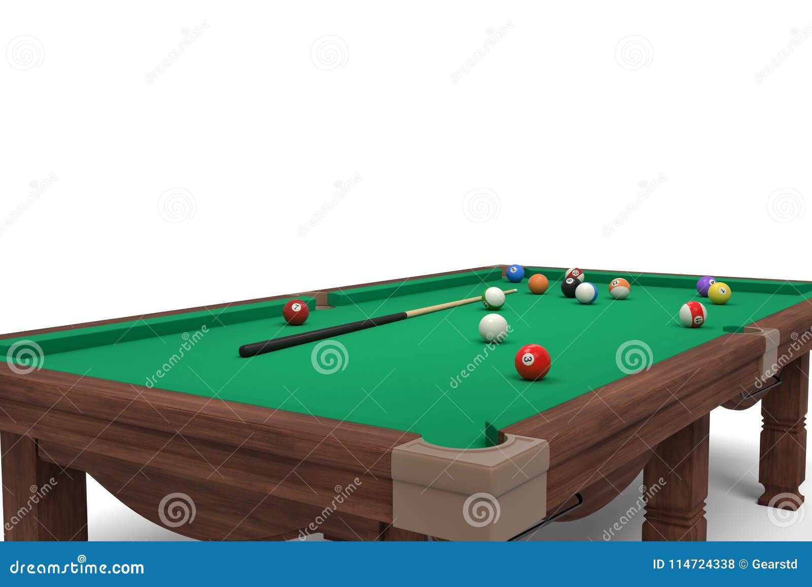3d Rendering of an Isolated Billiard Table in Side View with a Full Set ...