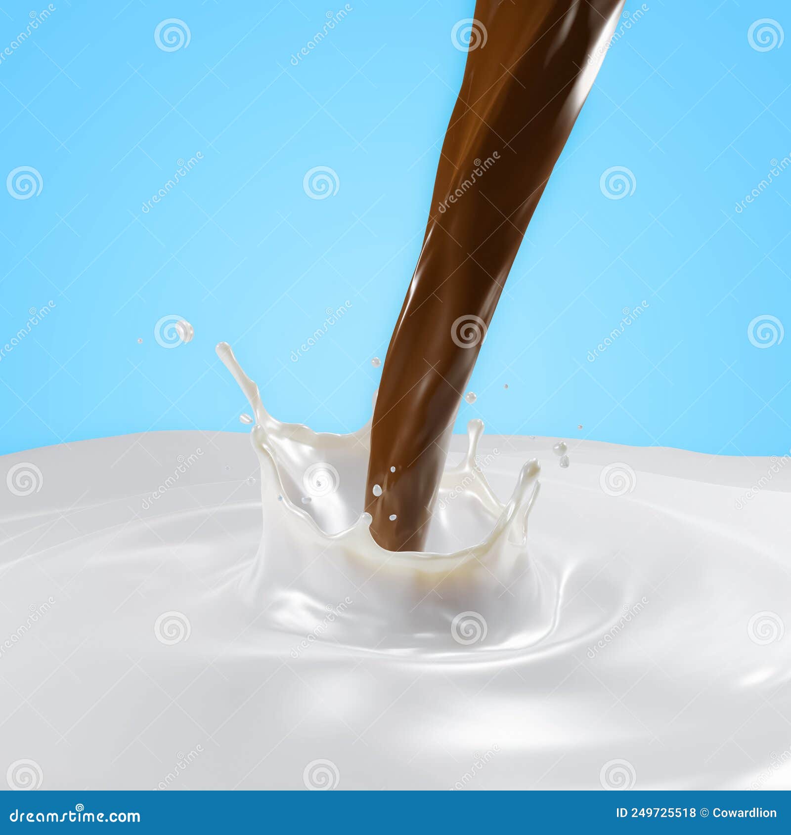 3D Rendering of Isolated Liquid Chocolate Splash with Pouring Liquid ...