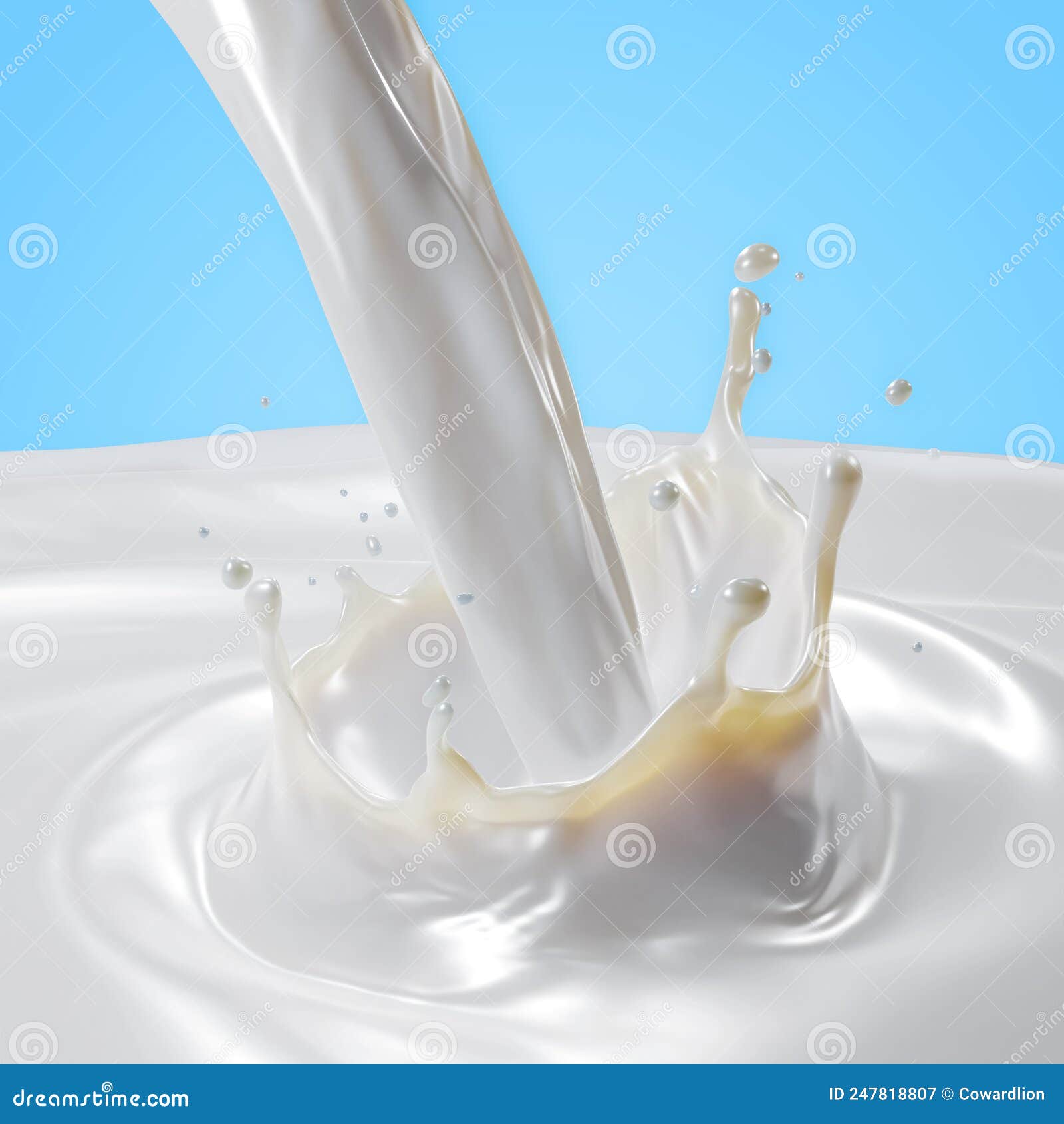3D Rendering of Isolated Liquid Milk Splash with Swirling Ripple Stock ...