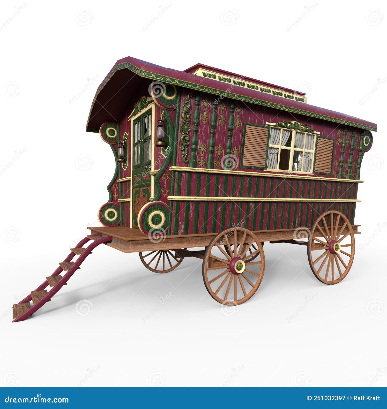 3D-illustration of a Old Fashioned Waggon Over White Stock Illustration ...