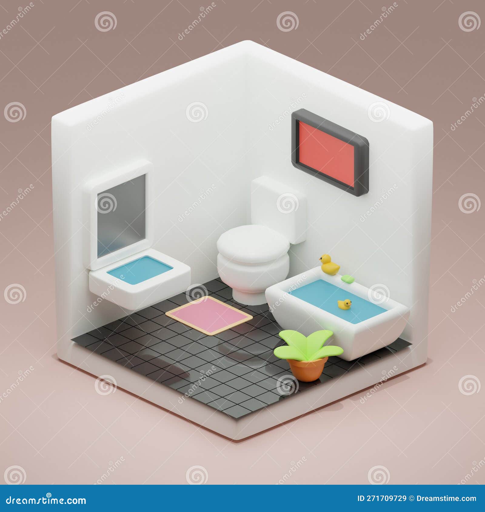 3d Rendering Isometric Bathroom Concept Stock Illustration ...