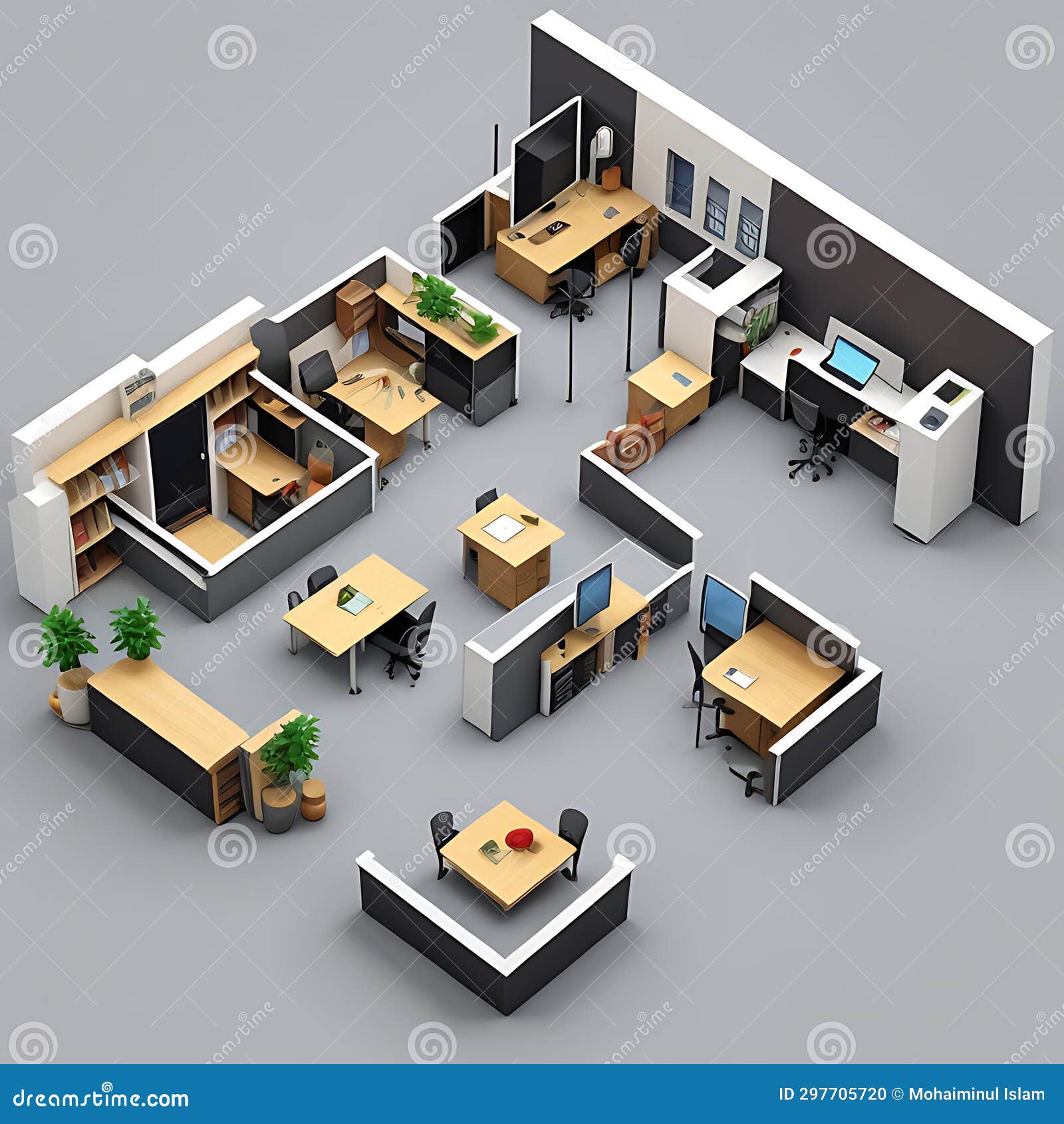3d Rendering of Isometric Illustration of Office. Generative AI Stock ...