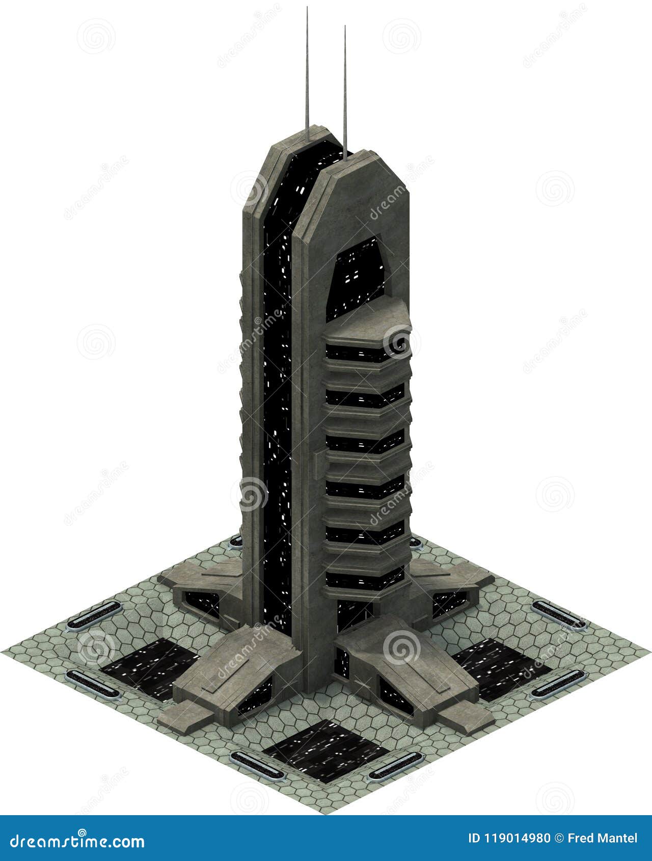 Isometric Futuristic Sci-fi Architecture, Space Tower. 3D Rendering ...