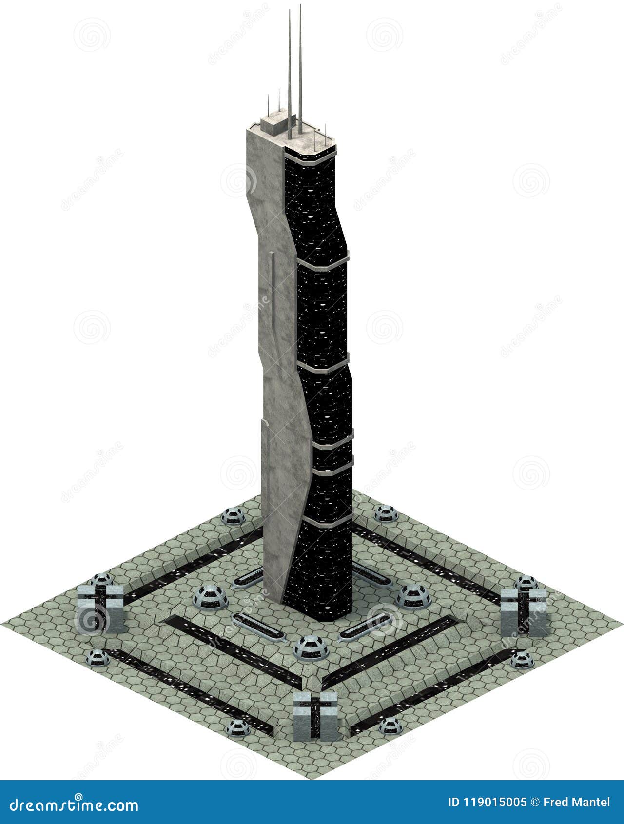 Isometric Futuristic Sci-fi Architecture, Modern Tower. 3D Rendering ...