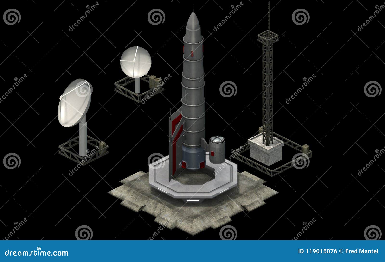 Isometric Futuristic Sci-fi Architecture, Space Rocket Shuttle. 3D ...