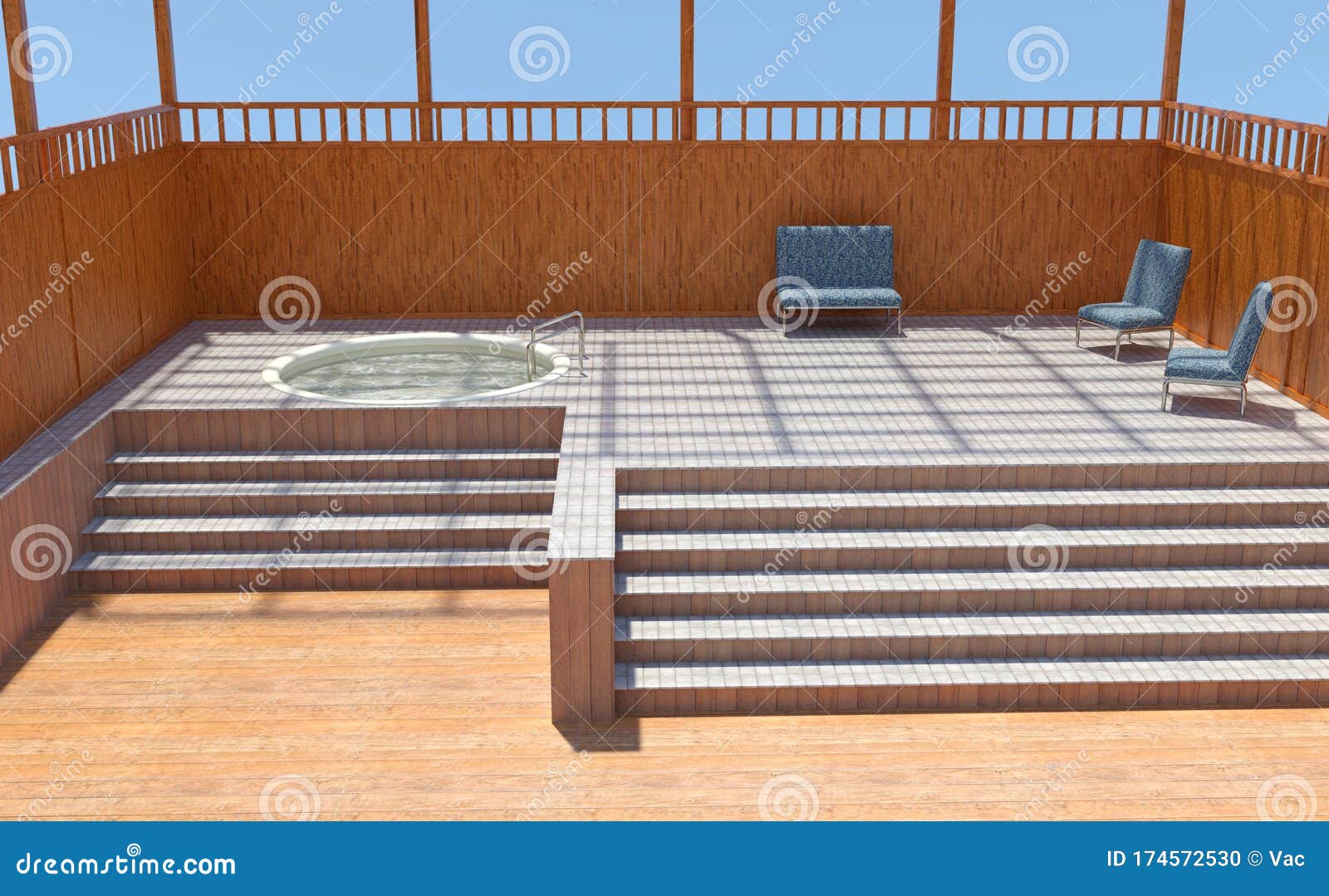 3D Rendering Jacuzzi Deck stock illustration. Illustration of deck ...