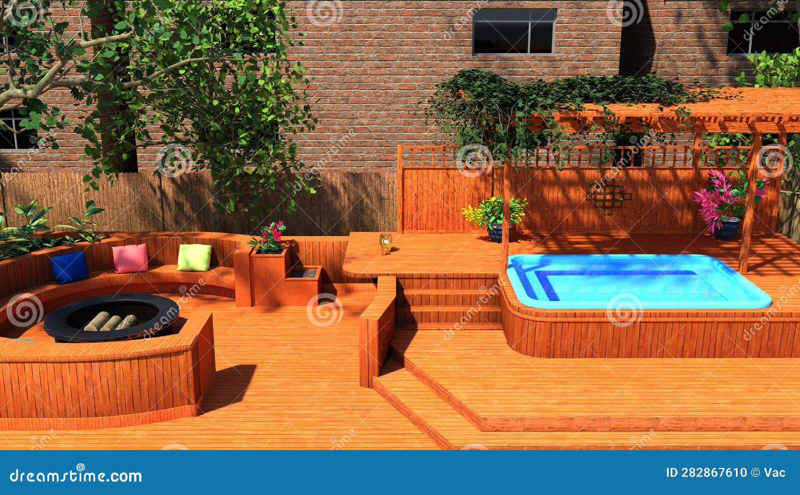 3D Rendering Jacuzzi Outdoor Scene Stock Illustration - Illustration of ...