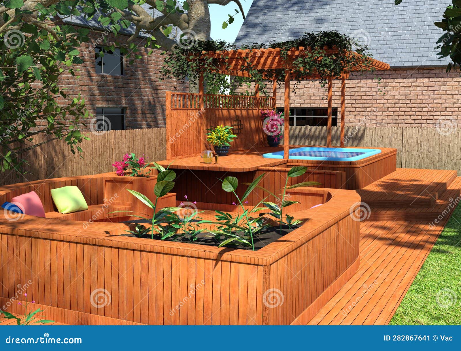 3D Rendering Jacuzzi Outdoor Scene Stock Illustration - Illustration of ...