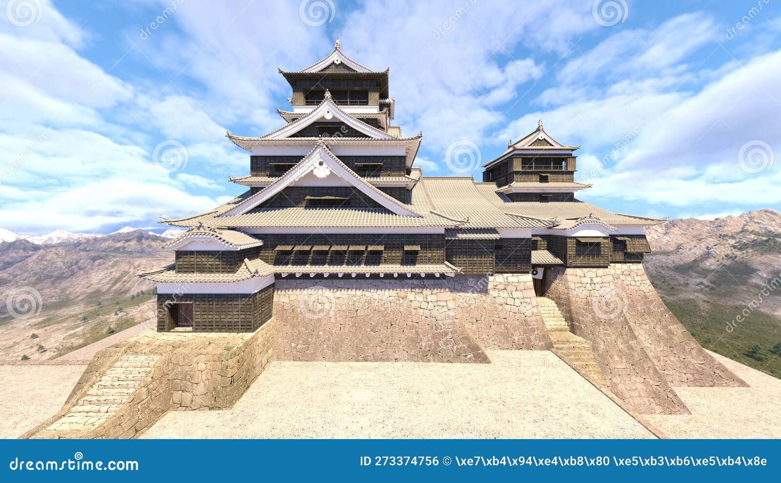 3D Rendering of the Japanese Castles and Mountains Stock Illustration ...
