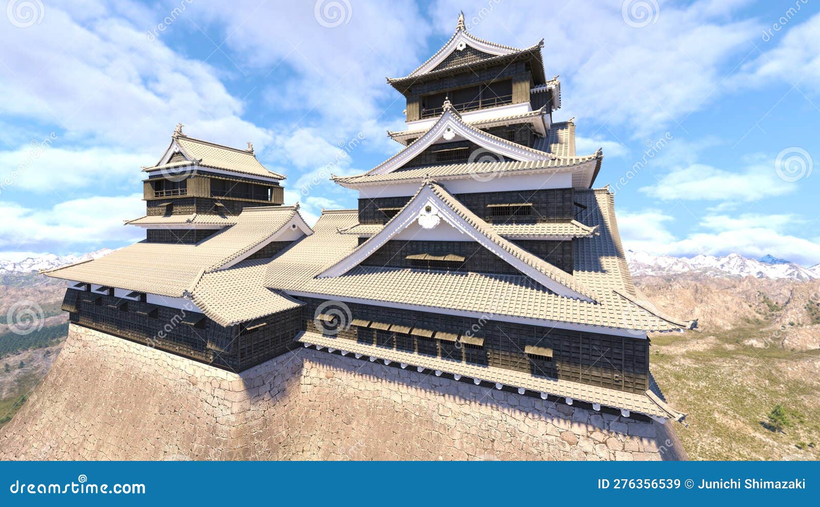 3D Rendering of the Japanese Castles and Mountains Stock Illustration ...