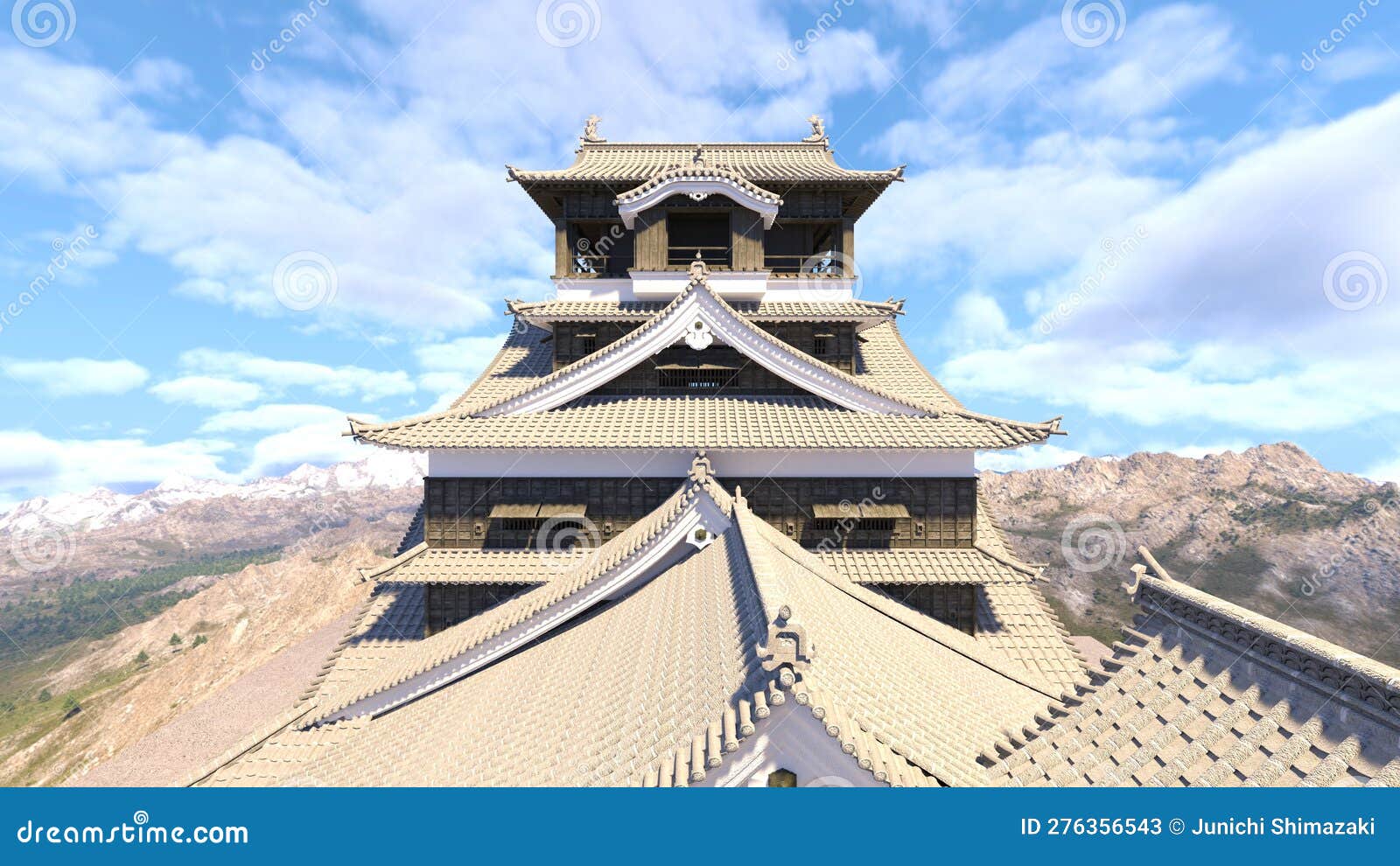 3D Rendering of the Japanese Castles and Mountains Stock Illustration ...