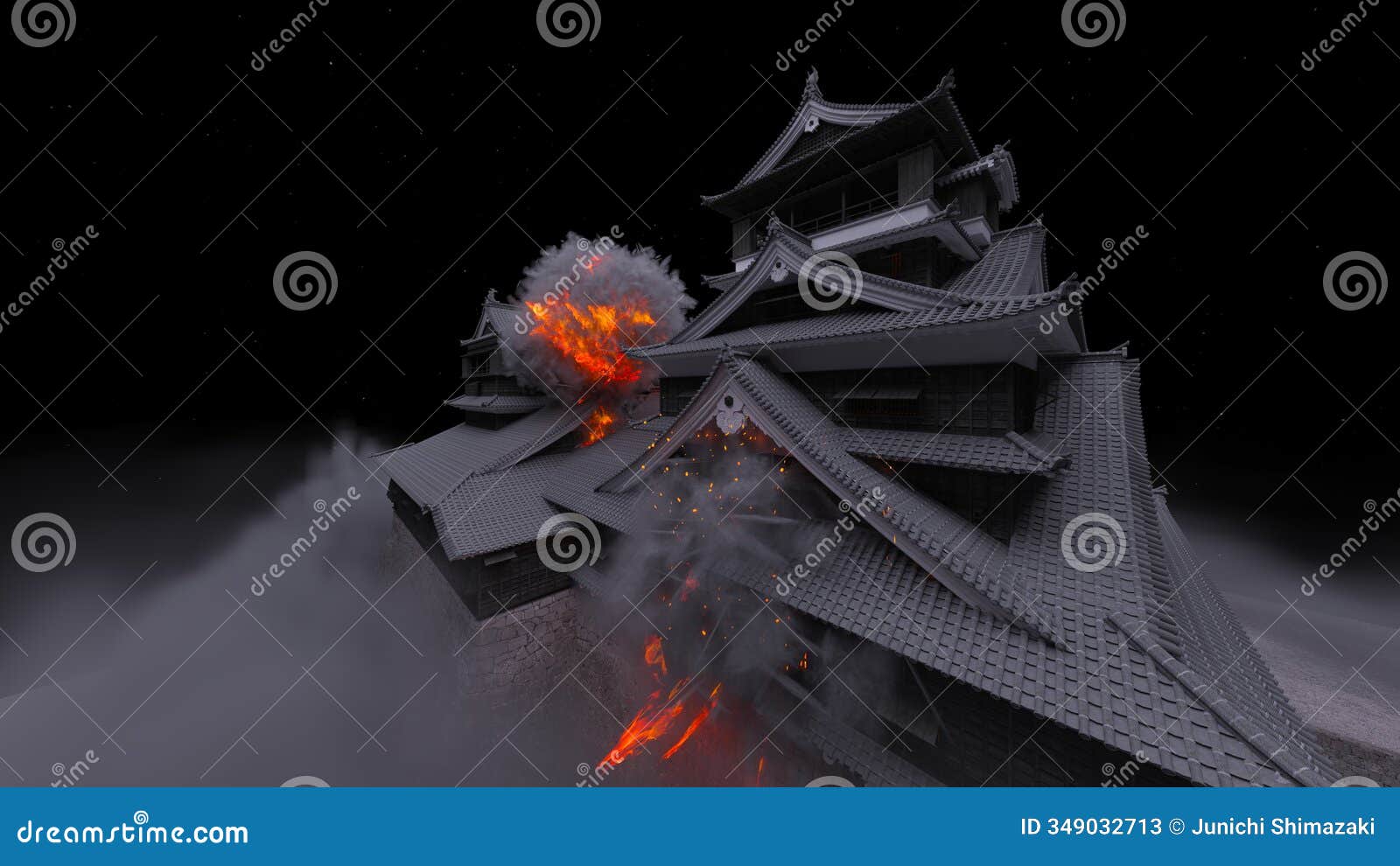 3D Rendering of the Japanese Castles Under Attack Stock Illustration ...