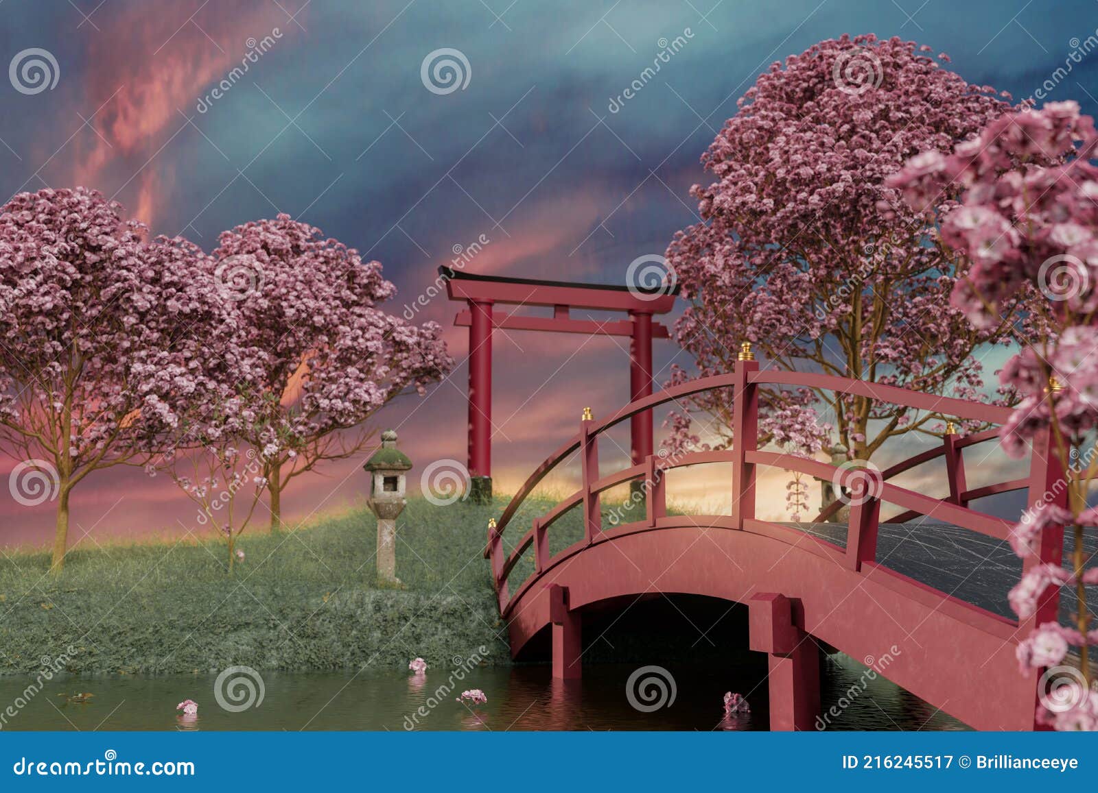 Japanese Shinto Torii Gate Decorated With Spring Sakura Blossom ...