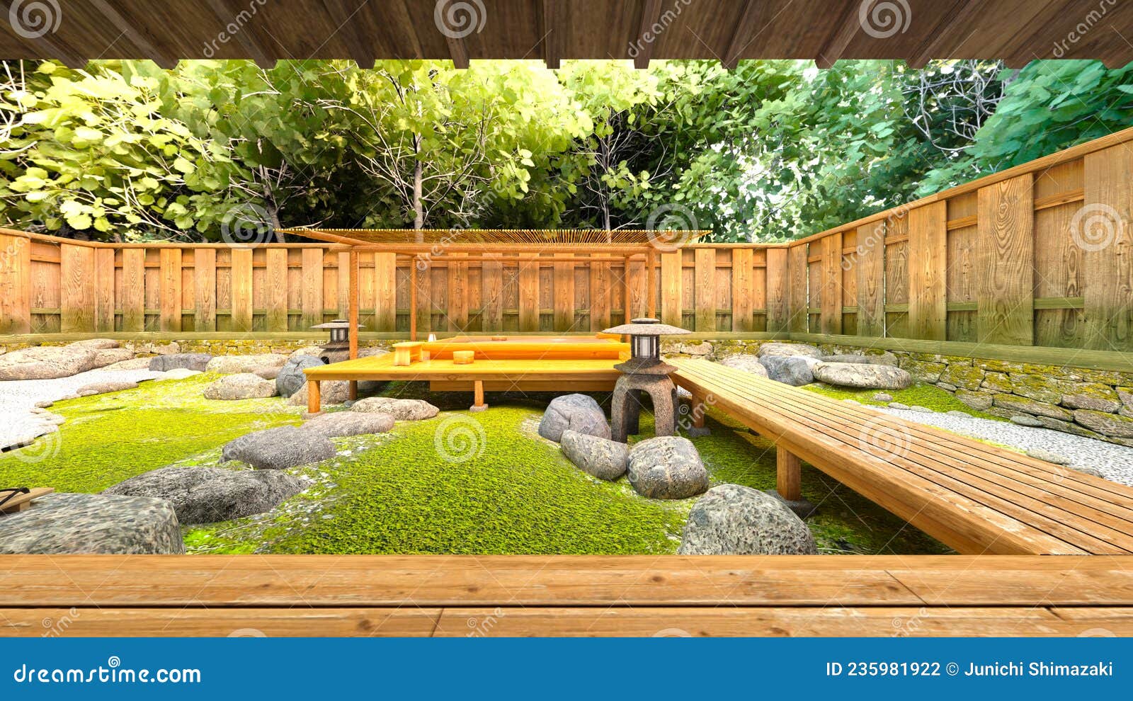 3D Rendering of the Japanese-style Inn and Garden Stock Illustration ...