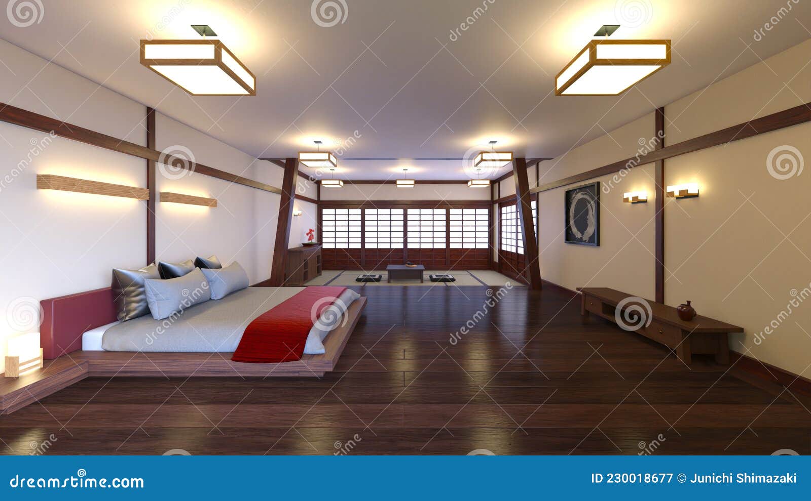 3D Rendering of the Japanese Style Room Stock Illustration ...