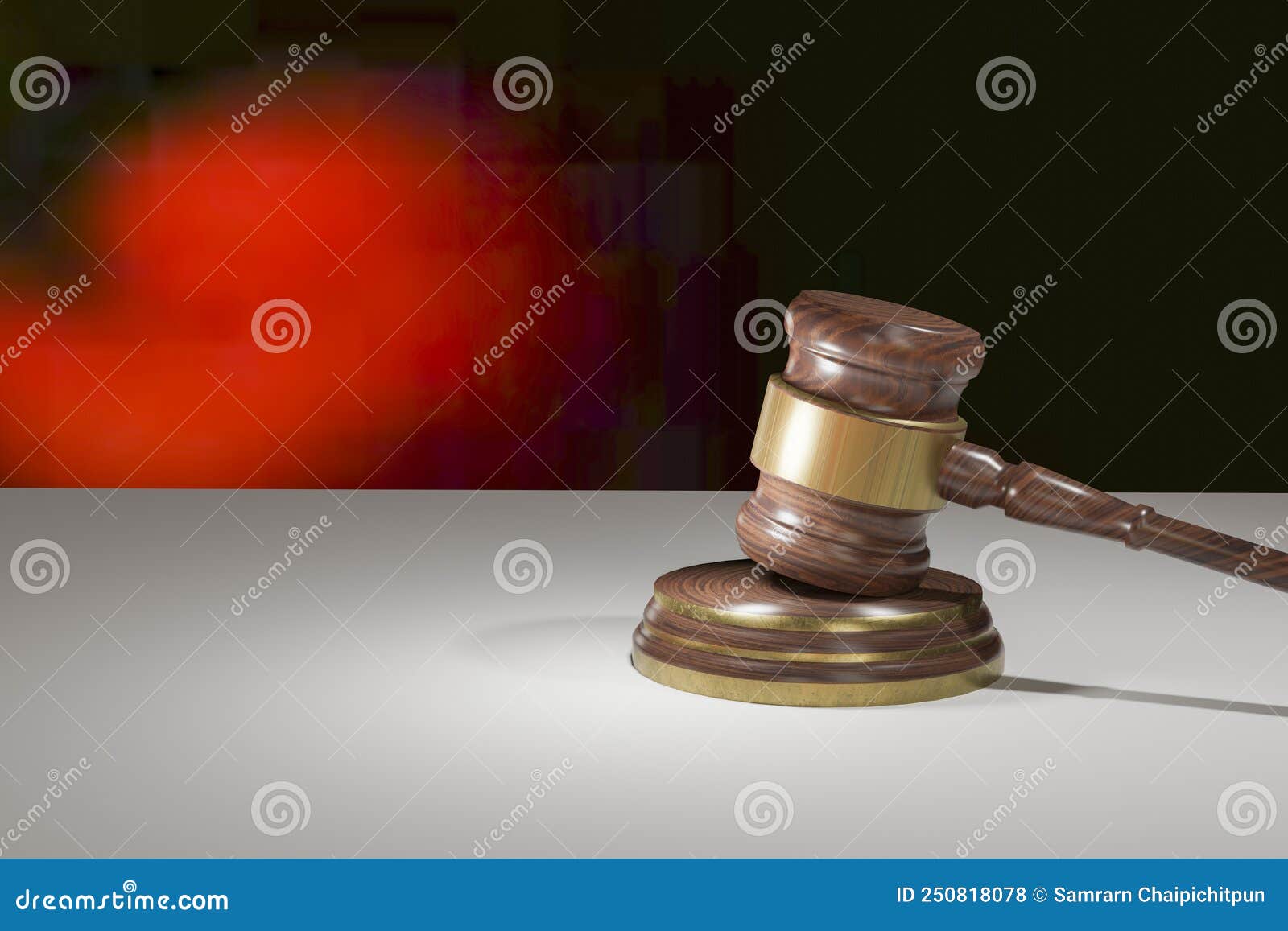 3d Rendering of Judgment Hammer on Table with Black and Red Background ...