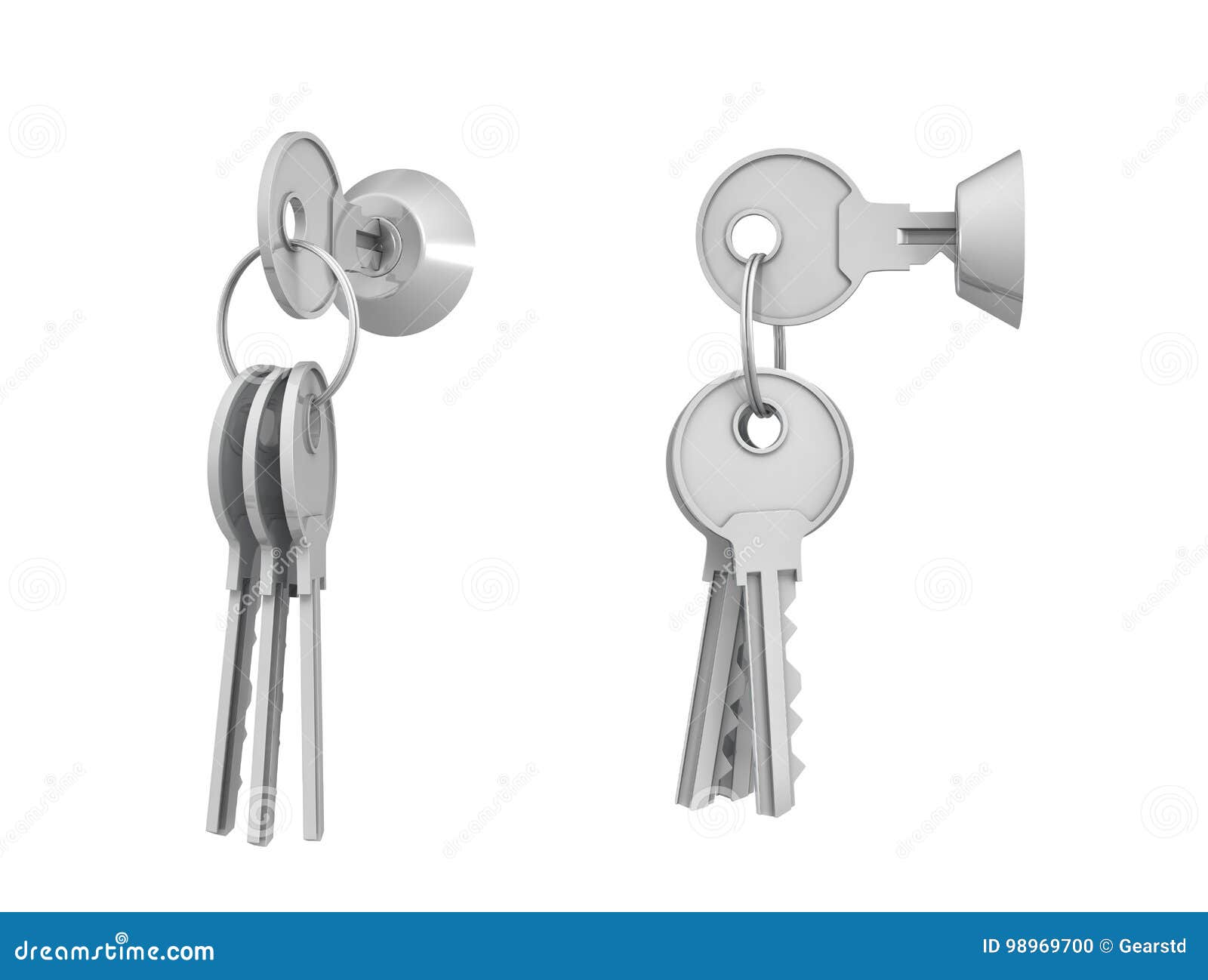 3d Rendering of Keylocks with Keys in Side View and 45 Degrees View ...
