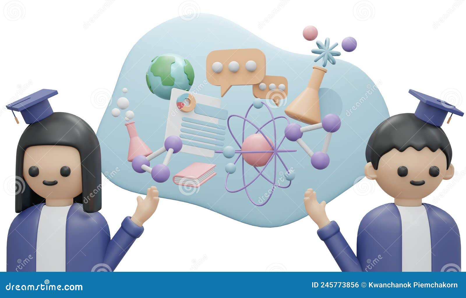 3d Rendering of Kids with Gown and Graduation Hat and Education ...